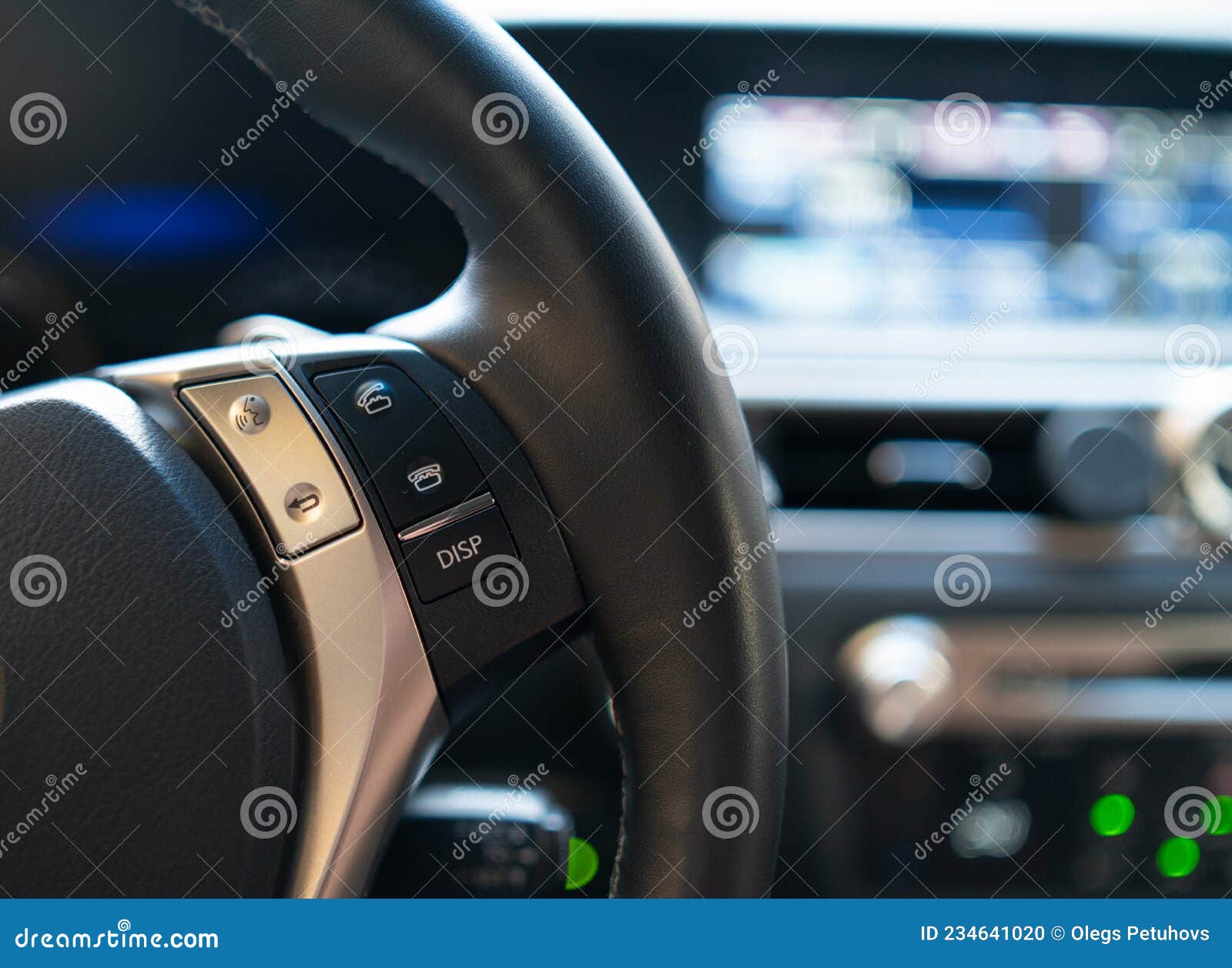 Control Buttons on the Steering Wheel Close Up Stock Photo - Image of ...