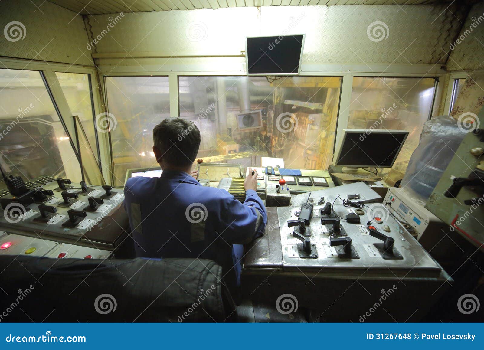 Control Cabin Inside with Worker. Editorial Stock Photo - Image of ...