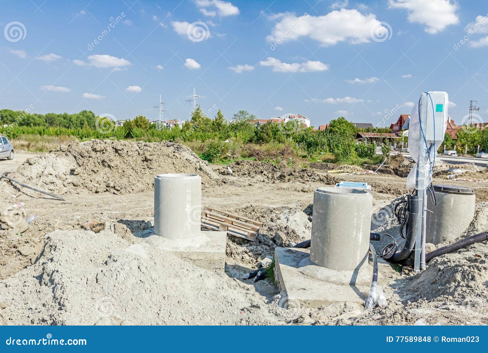 Control Cabinet Box and Cylindrical Concrete Pipes, Manhole, for Stock ... Control Cabinet Box and Cylindrical Concrete Pipes, Manhole, for Stock ...