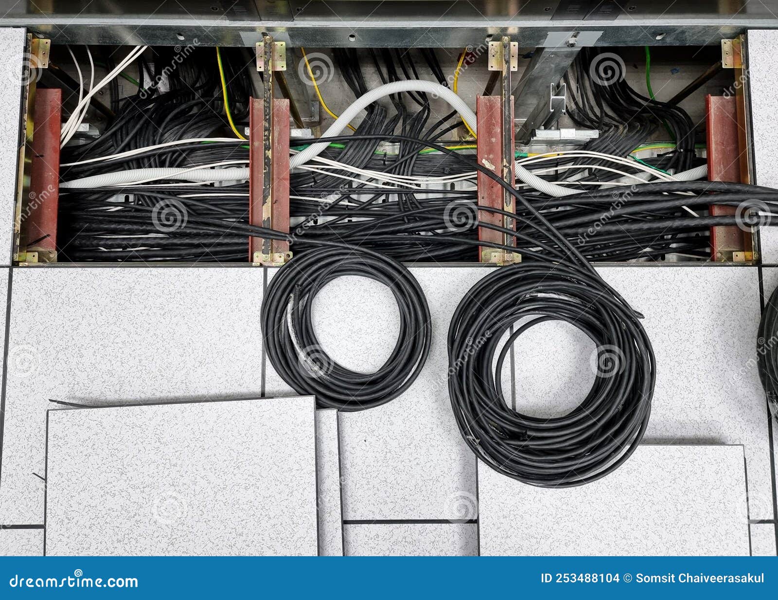 Control cable pulling work stock photo. Image of cross - 253488104