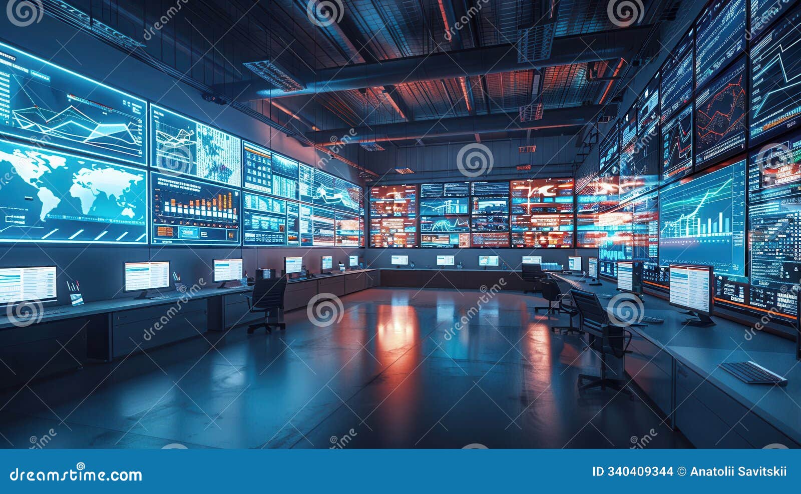 The Control Center Features Large Displays Showing Logistics Data and ...
