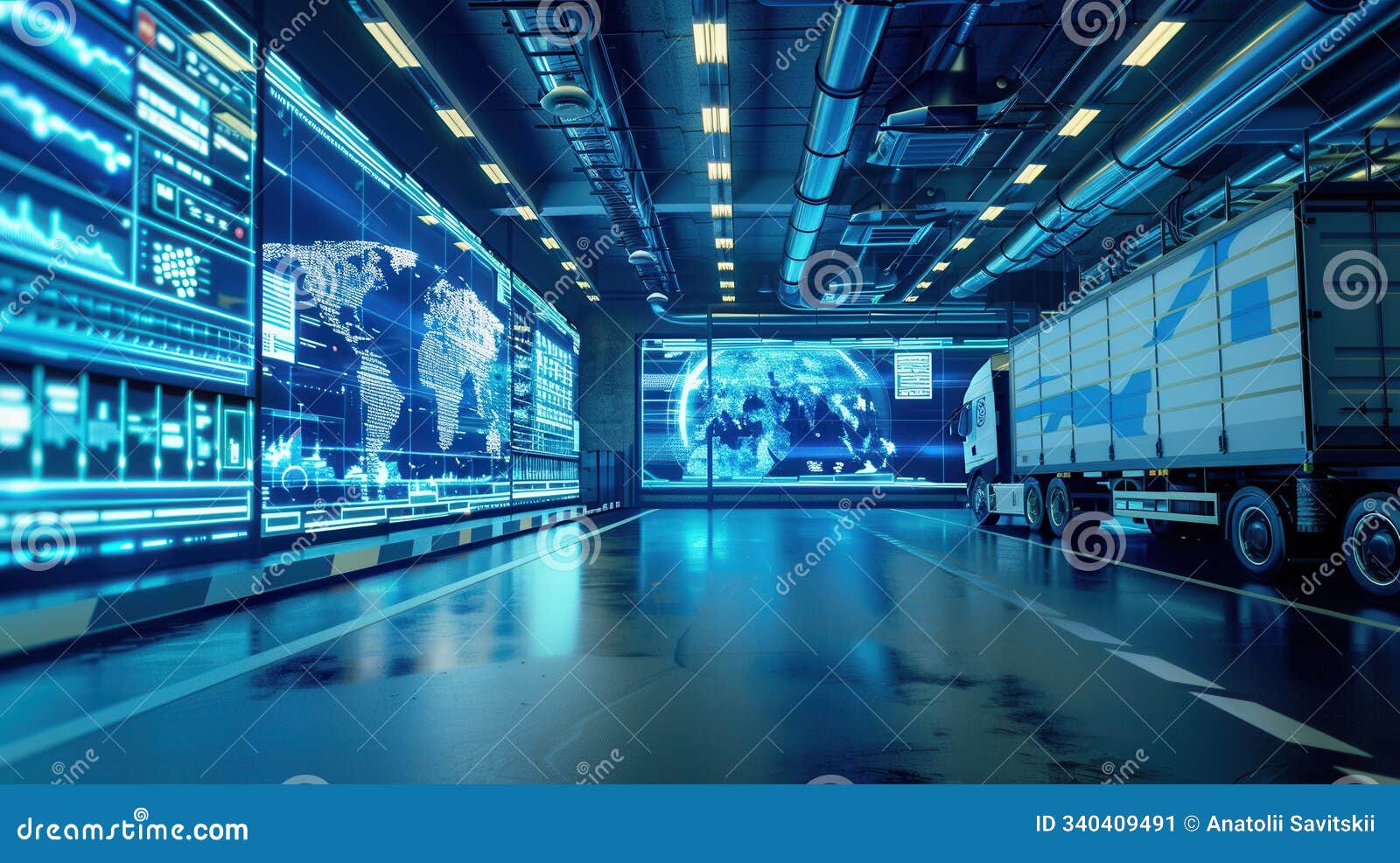 The Control Center Monitors Delivery Routes and Logistics Data on ...