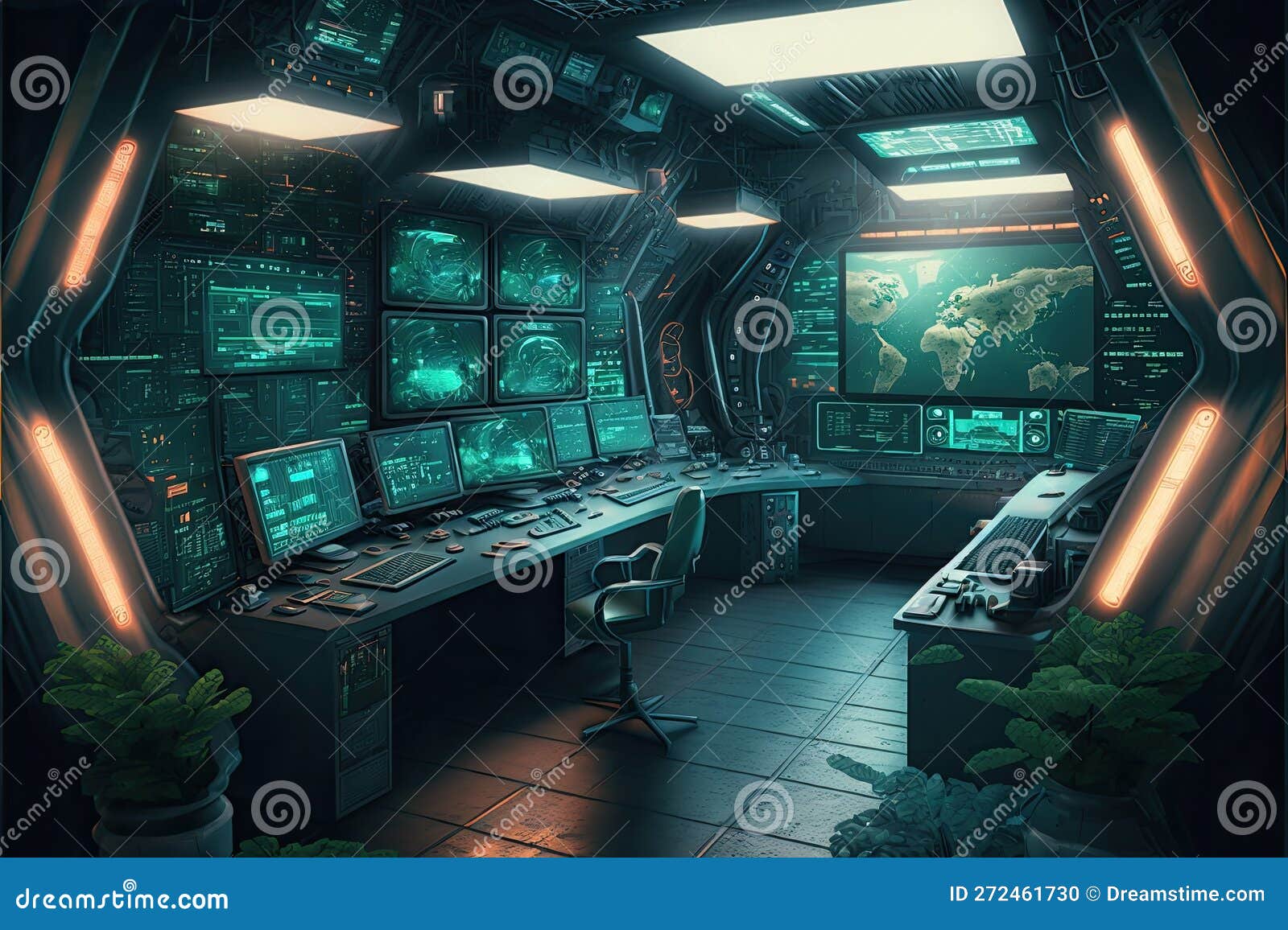 Control Command Center Room Concept. Stock Illustration - Illustration ...