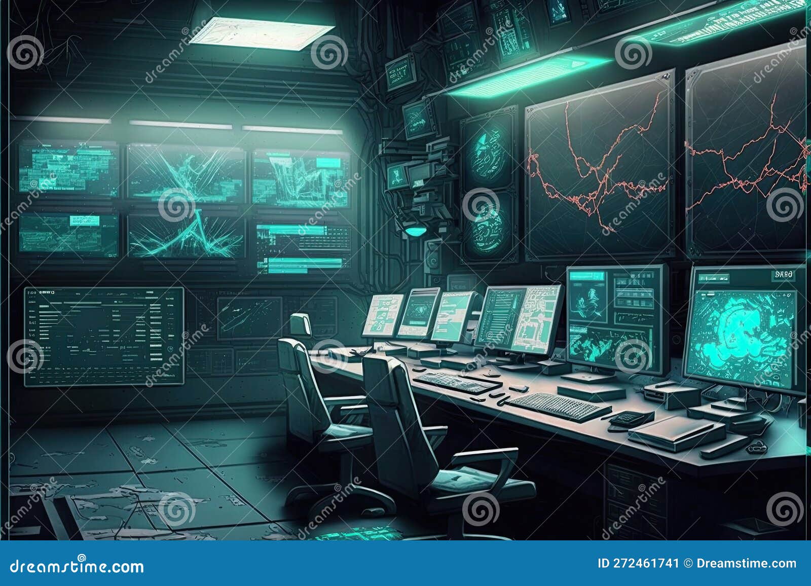 Control Command Center Room Concept. Stock Illustration - Illustration ...