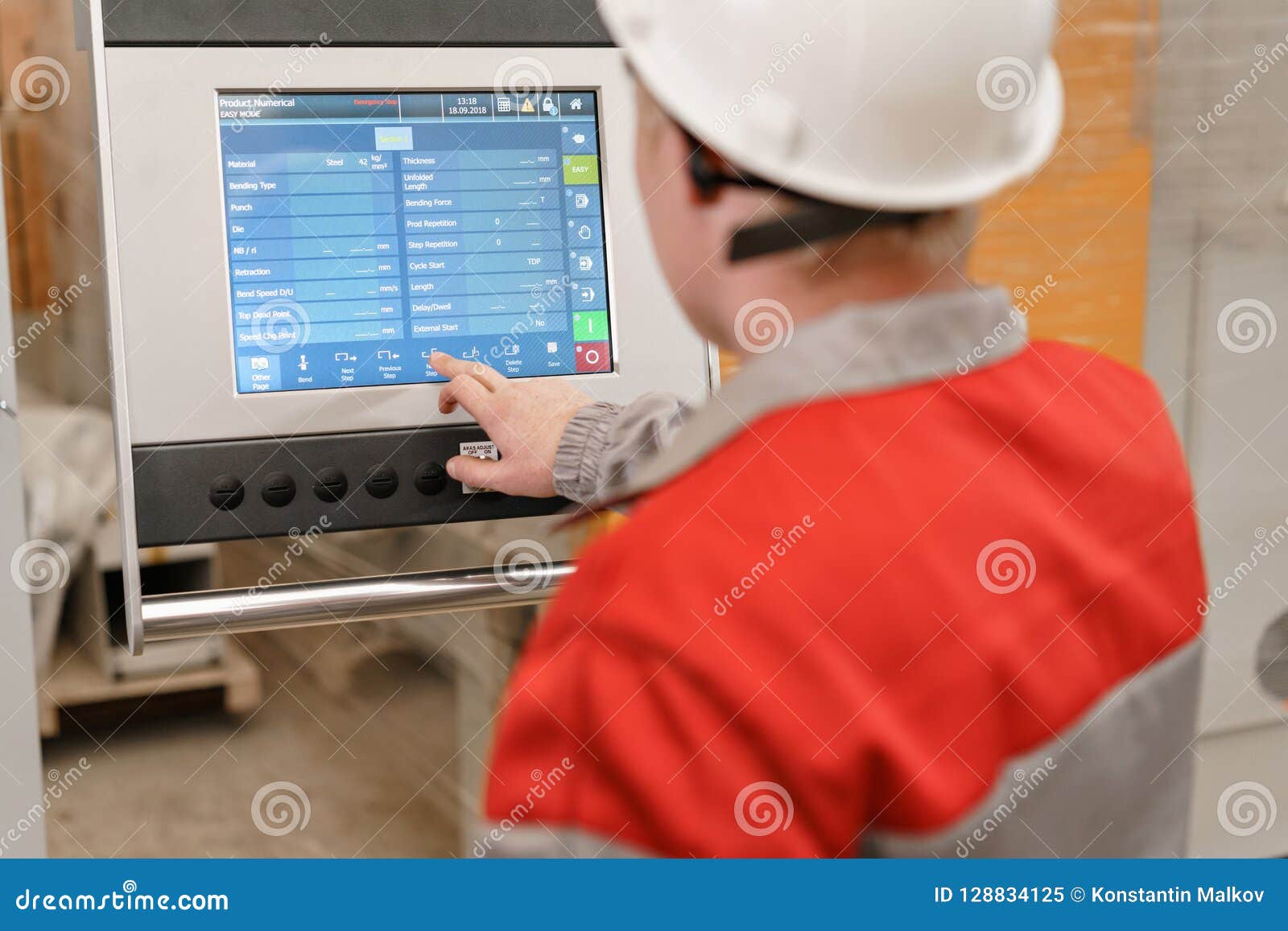 Control Computer Display of Machine. Manufacture Workers Adjusts the ...