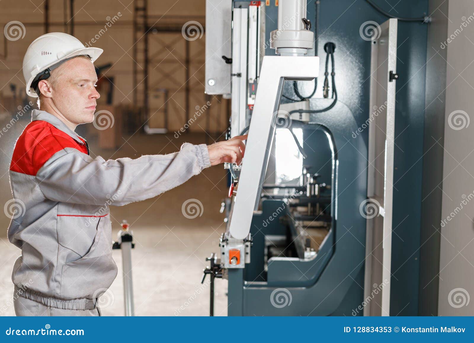 Control Computer Display of Machine. Manufacture Workers Adjusts the ...