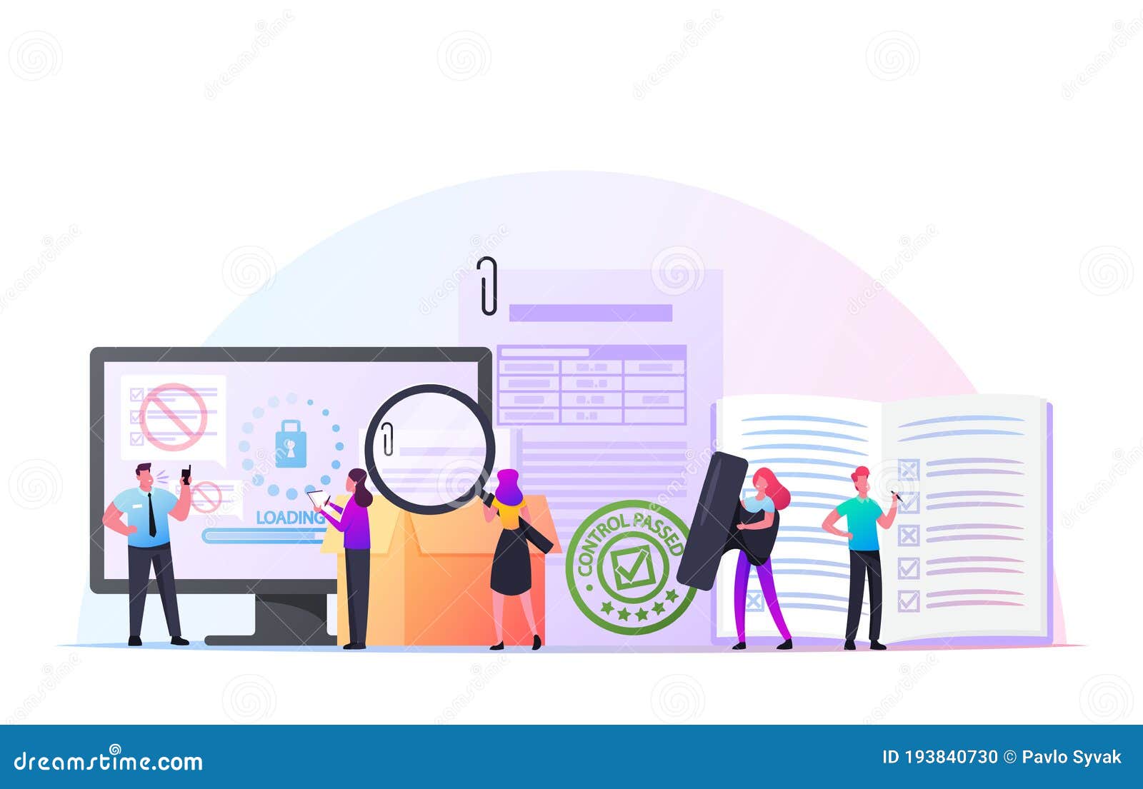 Control Concept. Tiny Characters with Document at Huge Computer ...