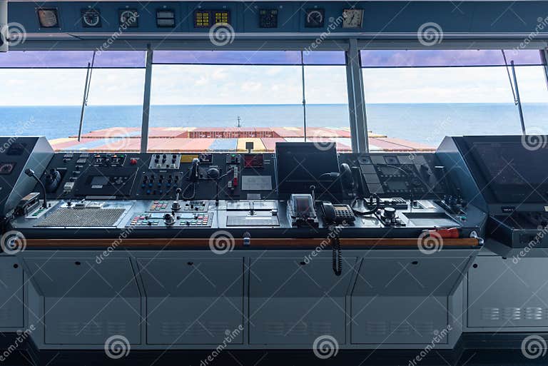 Control Console of the Cargo Container Ship. Stock Photo - Image of ...
