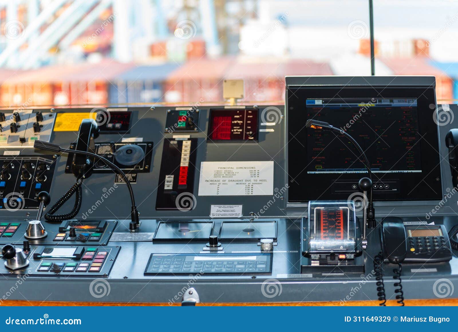 Control Console on the Navigational Bridge of the Cargo Ship. Stock ...