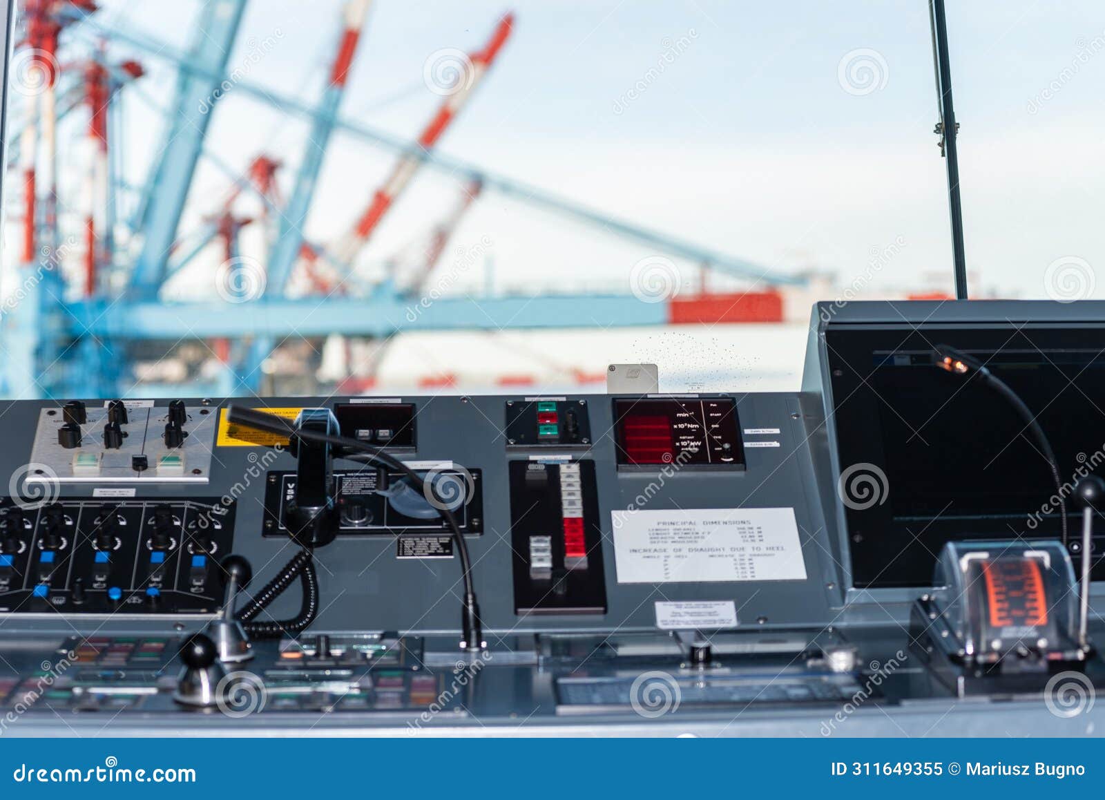 Control Console on the Navigational Bridge of the Cargo Ship. Stock ...