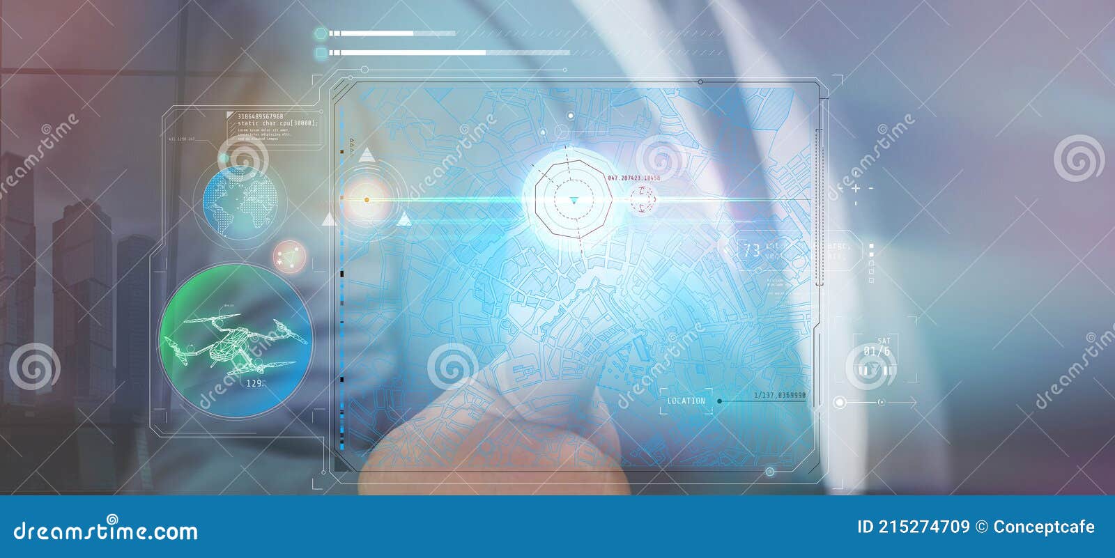 Control the Drone on the Virtual Panel. Stock Image - Image of future ...