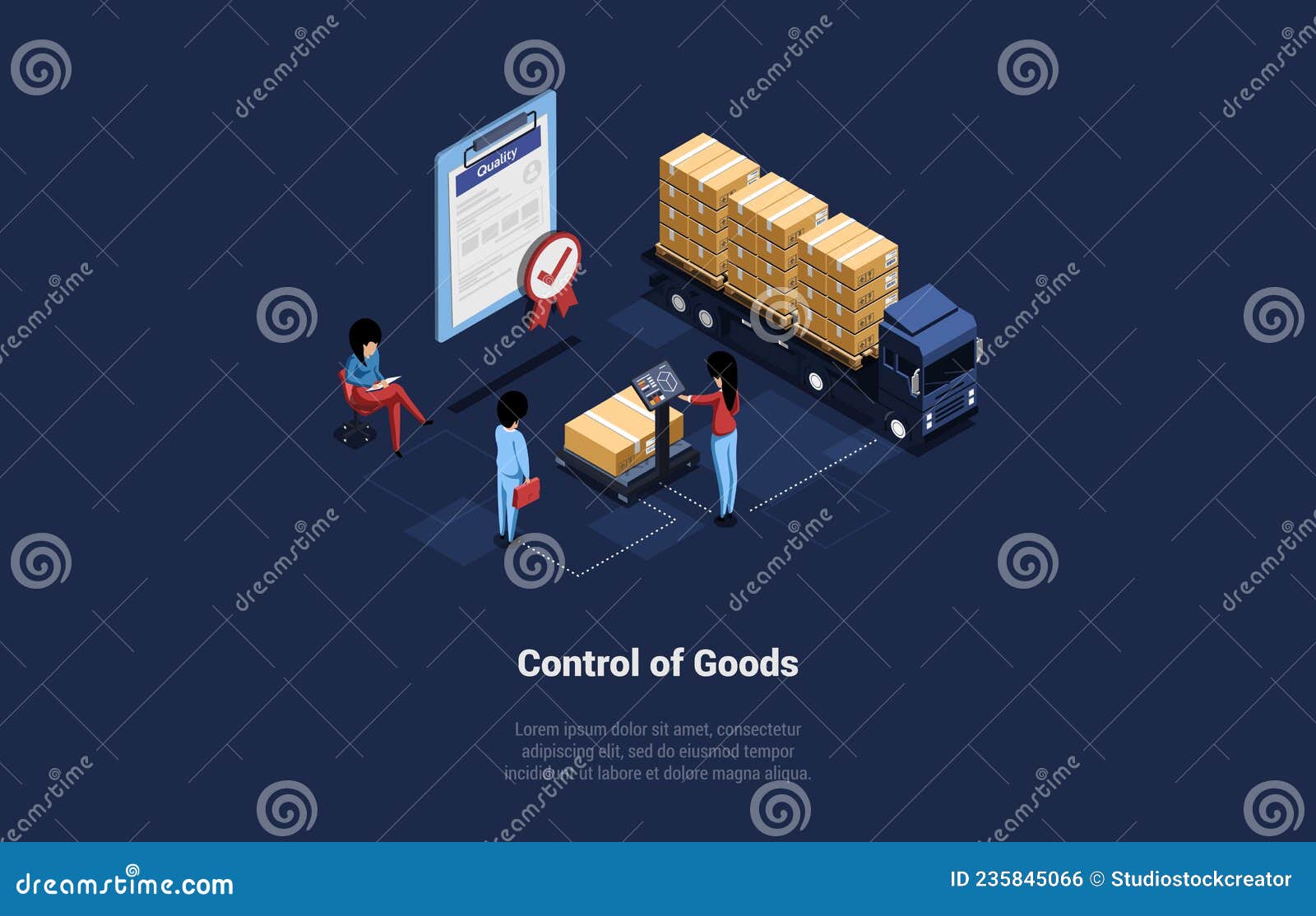Control Of Goods Concept Illustration On Dark Blue Background With ...