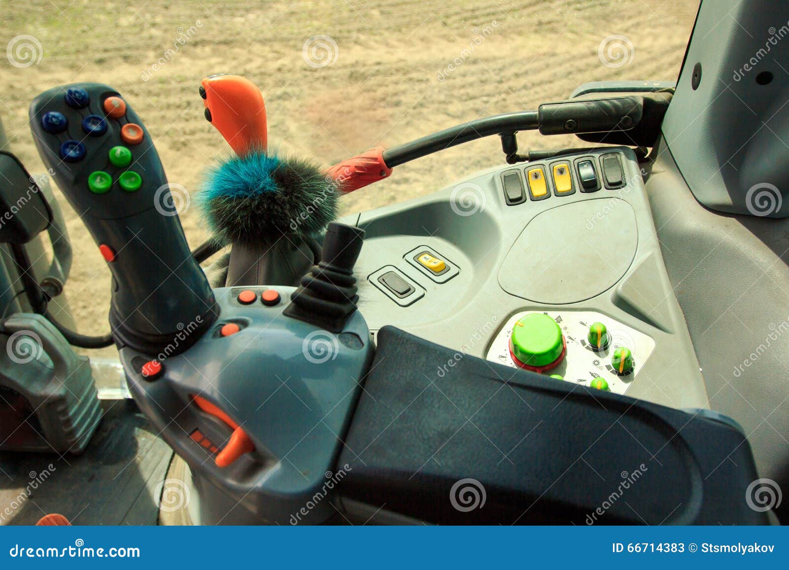 Control Handle with Buttons on Instrument Panel in Tractor Cabin Stock ...
