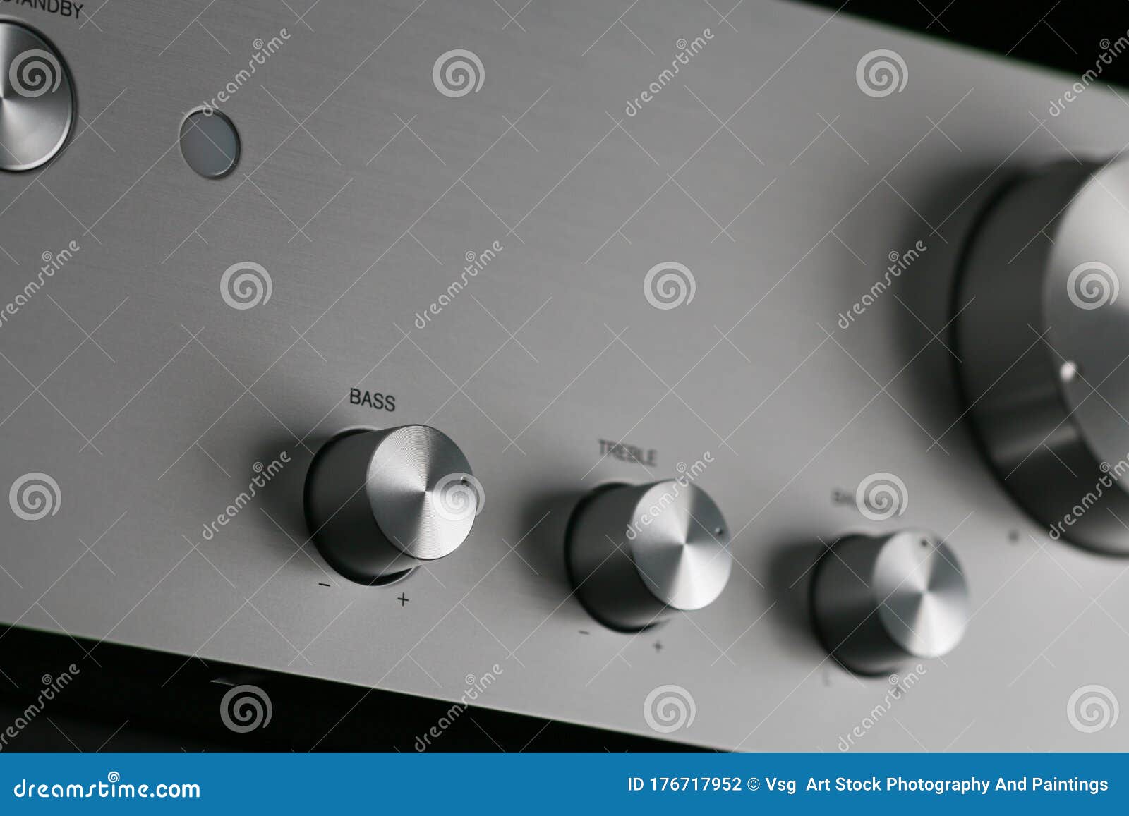 Close-up of Control Knobs on a Silver Metallic Amplifier Stock Photo ...