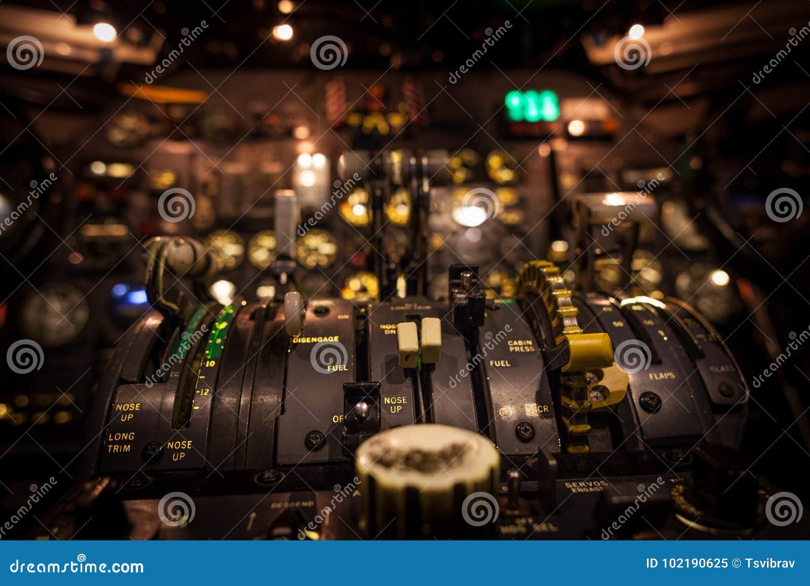 Control Levers in Airplane Cockpit Closeup with Selective Focus. Stock ...