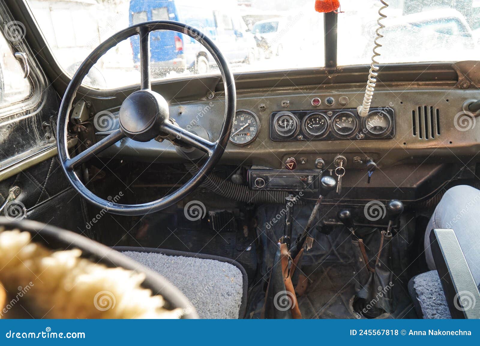 The Control Mechanism of an Old Car for Off-road Trips. Stock Photo ...