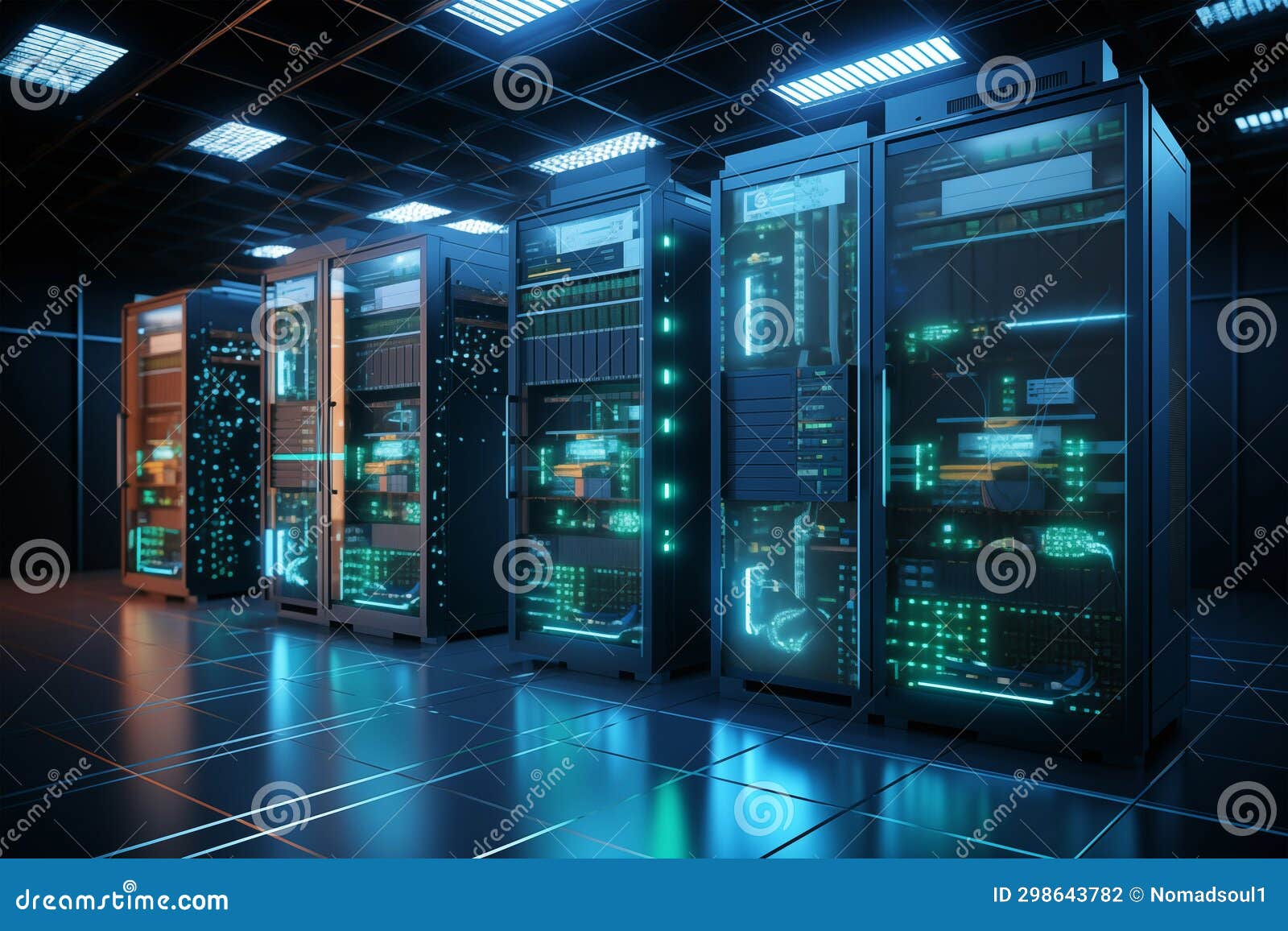 Control Modules of Powerful Hardware in Servers Room. Generative AI ...