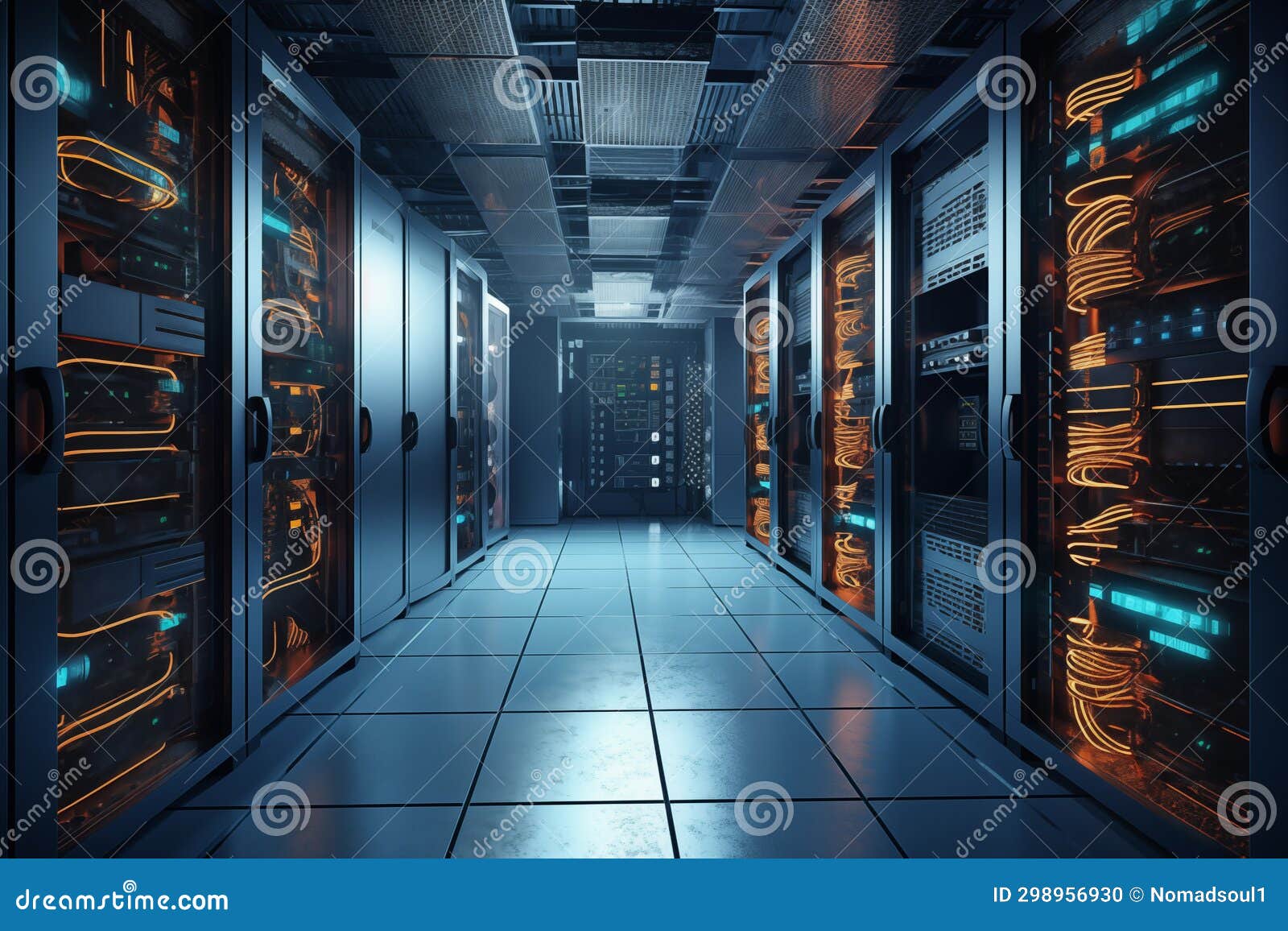 Control Modules of Powerful Hardware in Servers Room. Generative AI ...