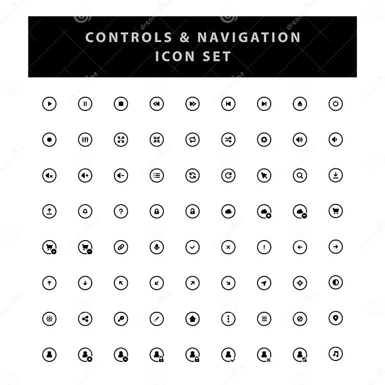 Control and Navigation Vector Icon Set with Glyph Style Design Stock ...