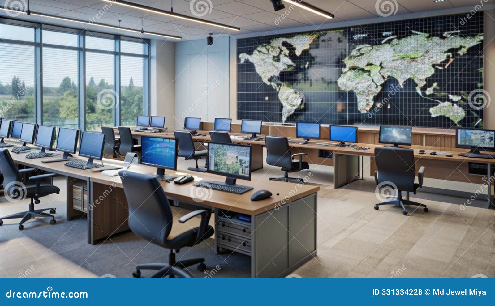 Control Office Room Full of Monitors on the Tables Stock Illustration ...