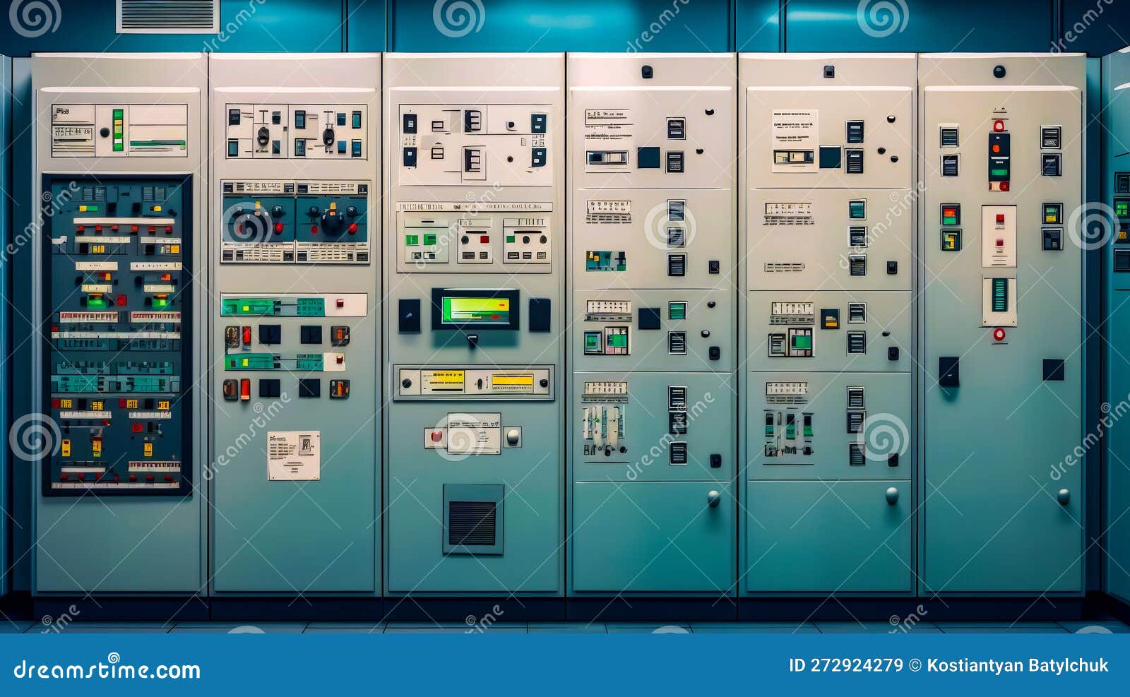 Control Panel in Building with Buttons and Switches. Generative AI ...