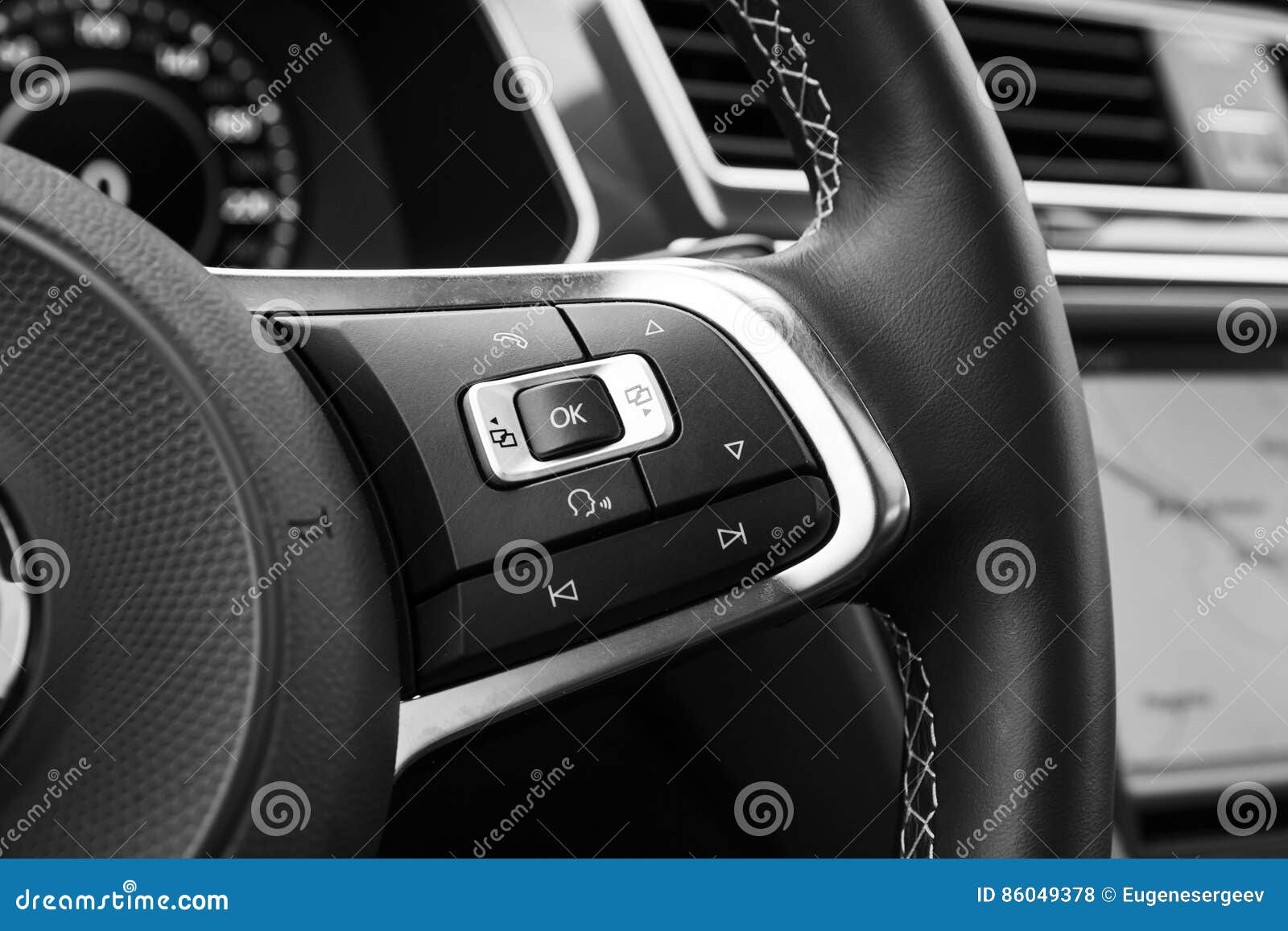 Control Panel Buttons on Steering Wheel Stock Photo - Image of class ...