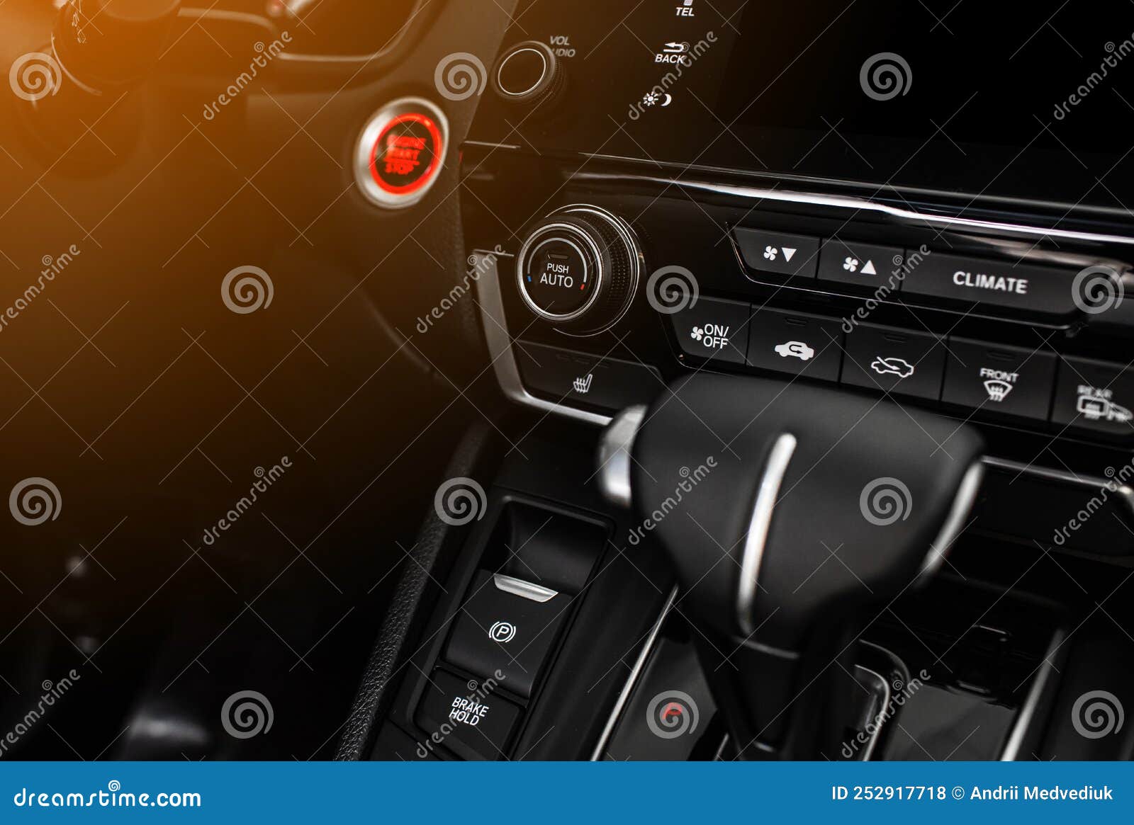 Car Dashboard Or Console Panel With Illuminated Digital Miles Screen ...