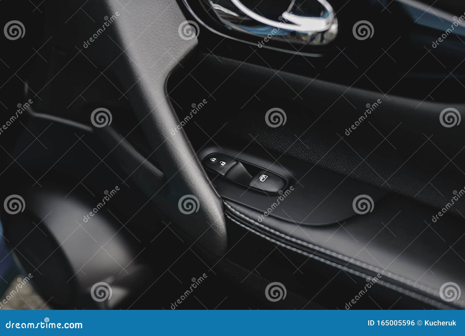 Control Panel in the Car Door. Car Door Handle with Adjustment Knobs ...