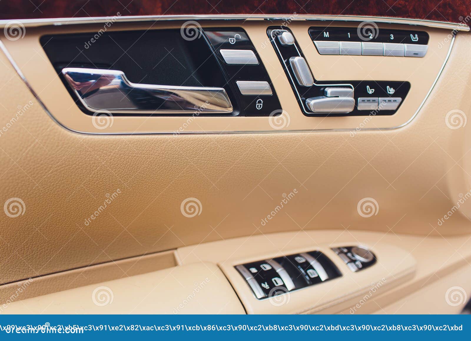 Control Panel in the Car Door. Car Door Handle with Adjustment Knobs ...