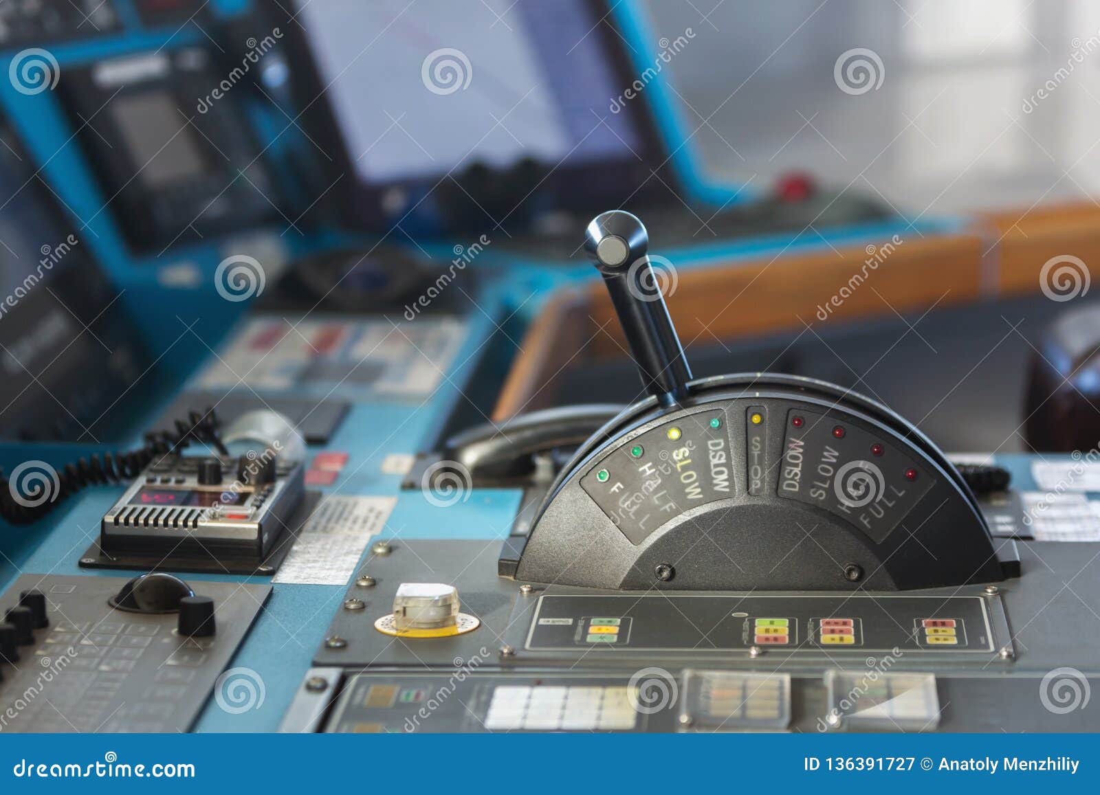 Control Panel of a Cargo Merchant Ship with Stick in Slow Ahead Mode ...