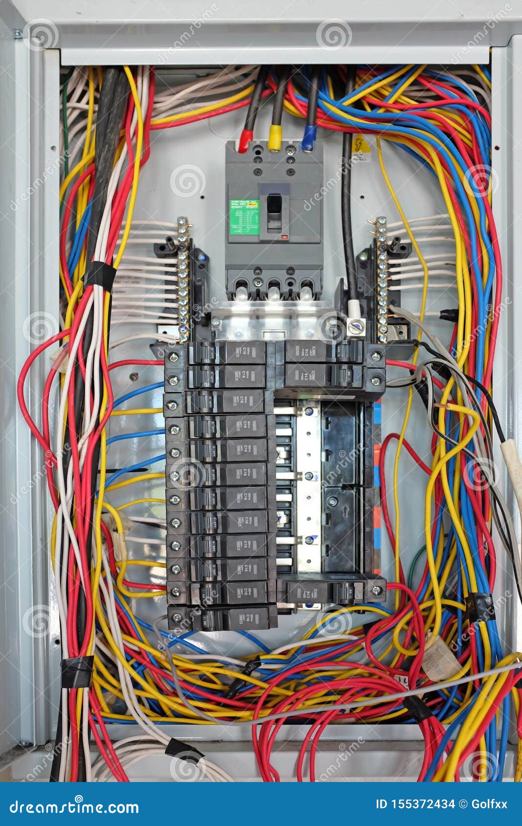 Control Panel with Circuit-breakers and Tangled Cable Leads Stock Photo ...