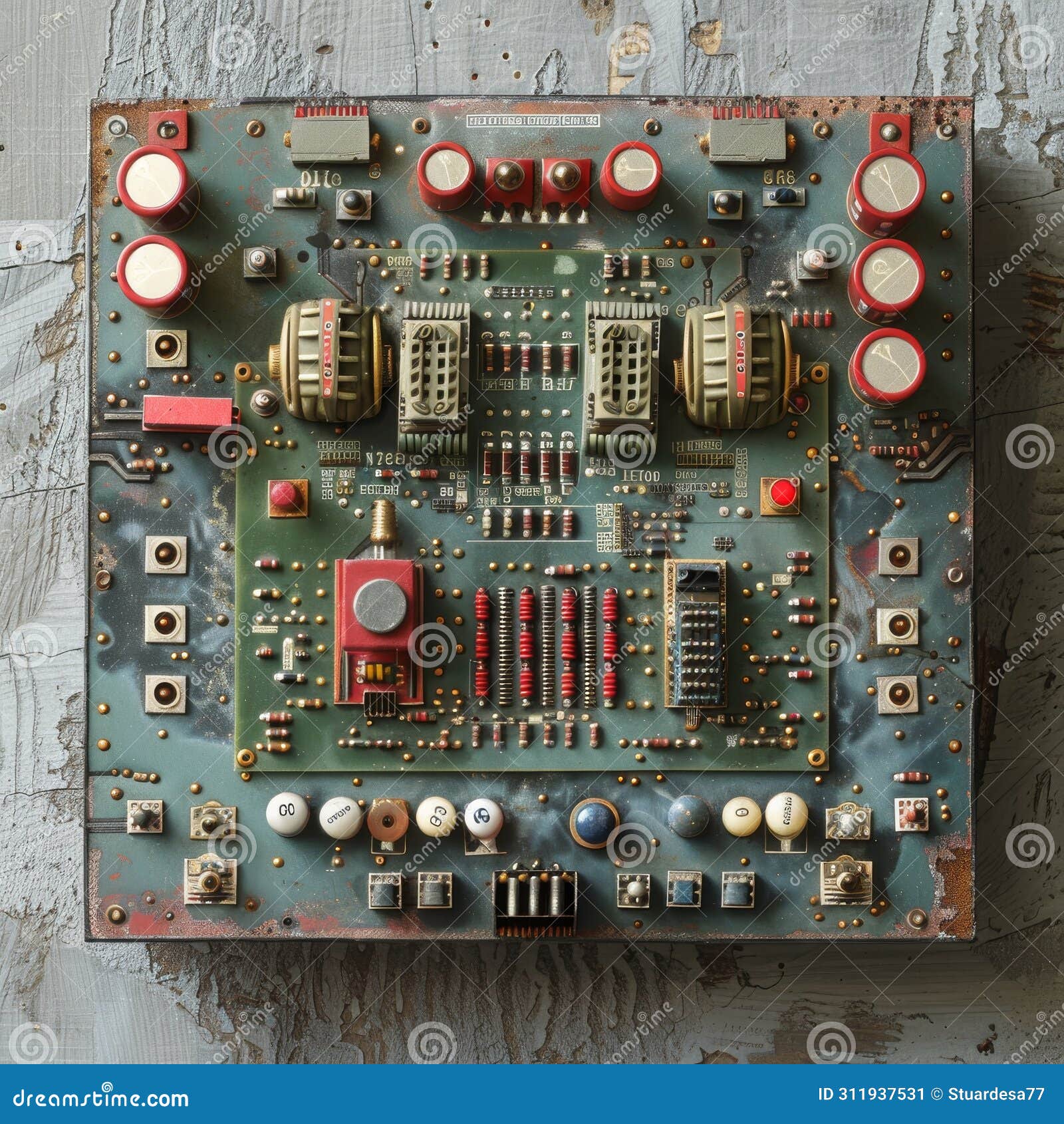 Control Panel Circuit with Red Knobs Stock Image - Image of retro ...