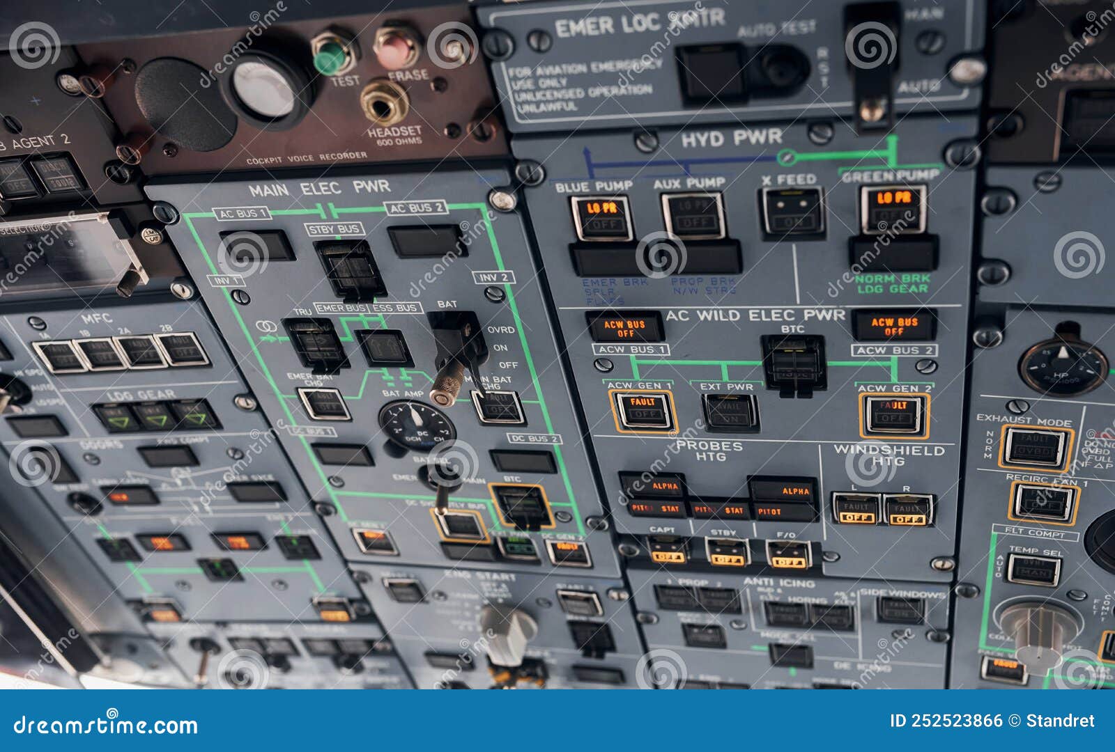 Control Panel. Close Up Focused View of Airplane Cockpit Stock Photo ...