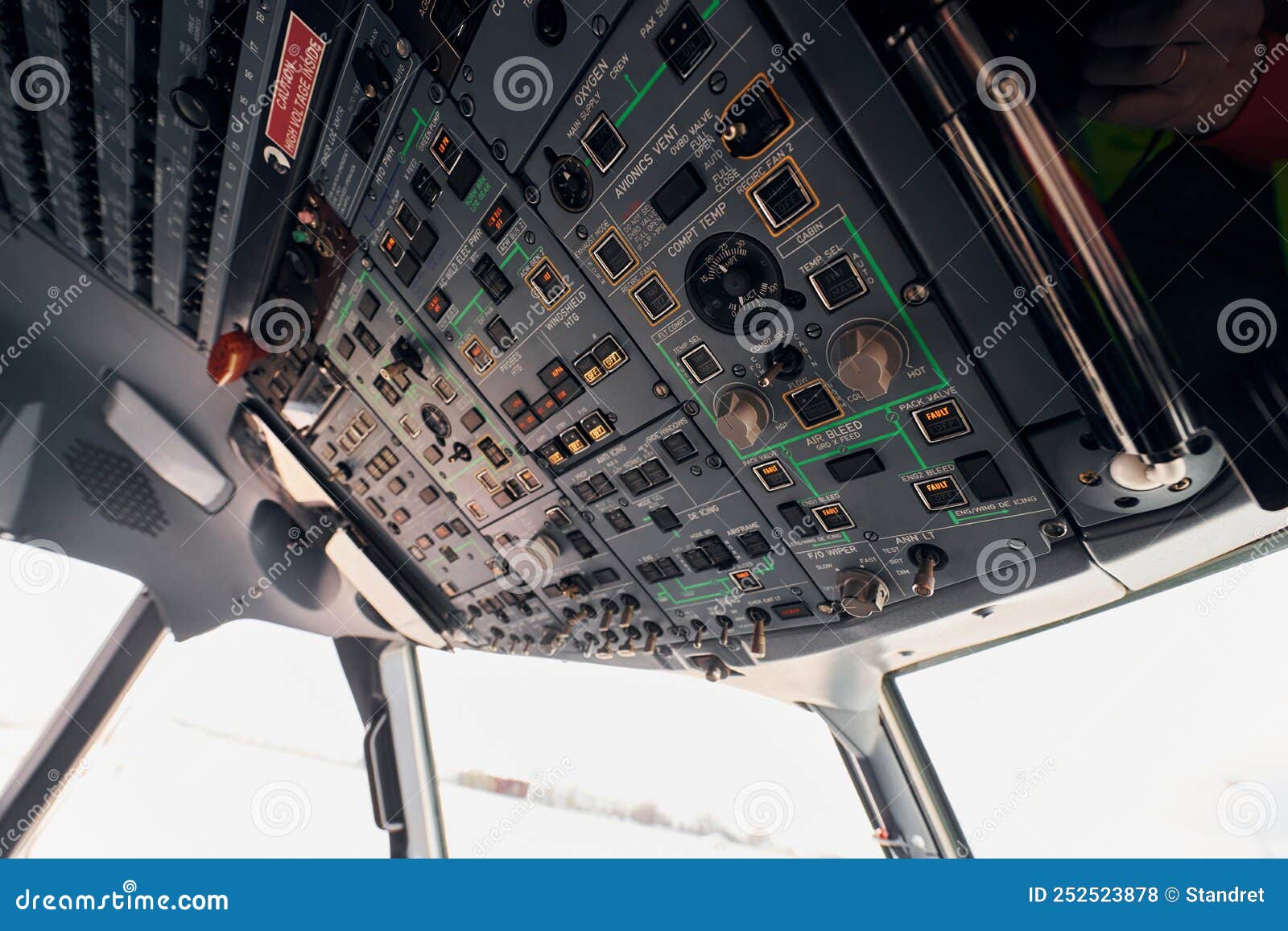 Control Panel. Close Up Focused View of Airplane Cockpit Stock Photo ...