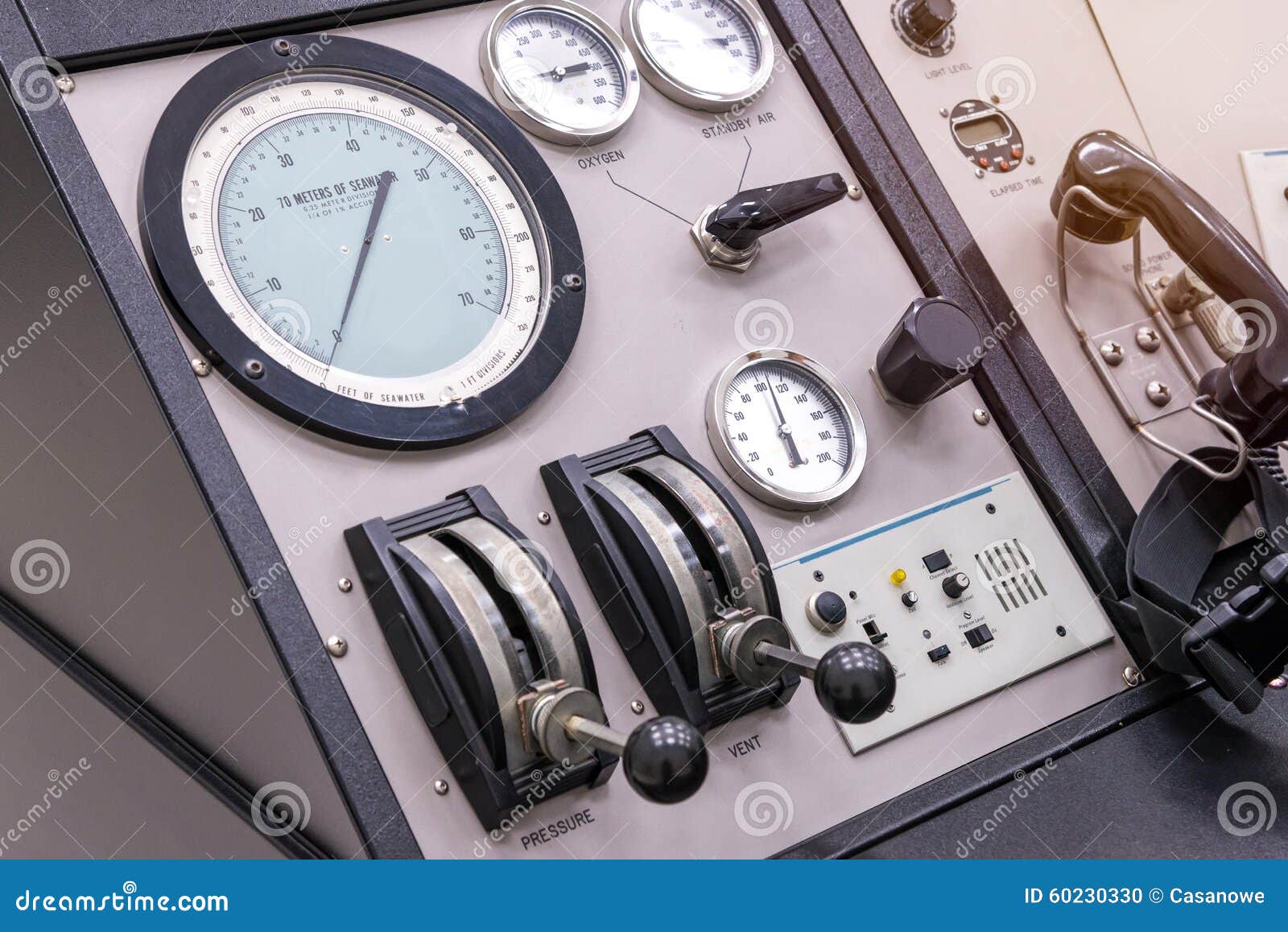 Control Panel in a Cockpit with Instruments Equipment Stock Photo ...