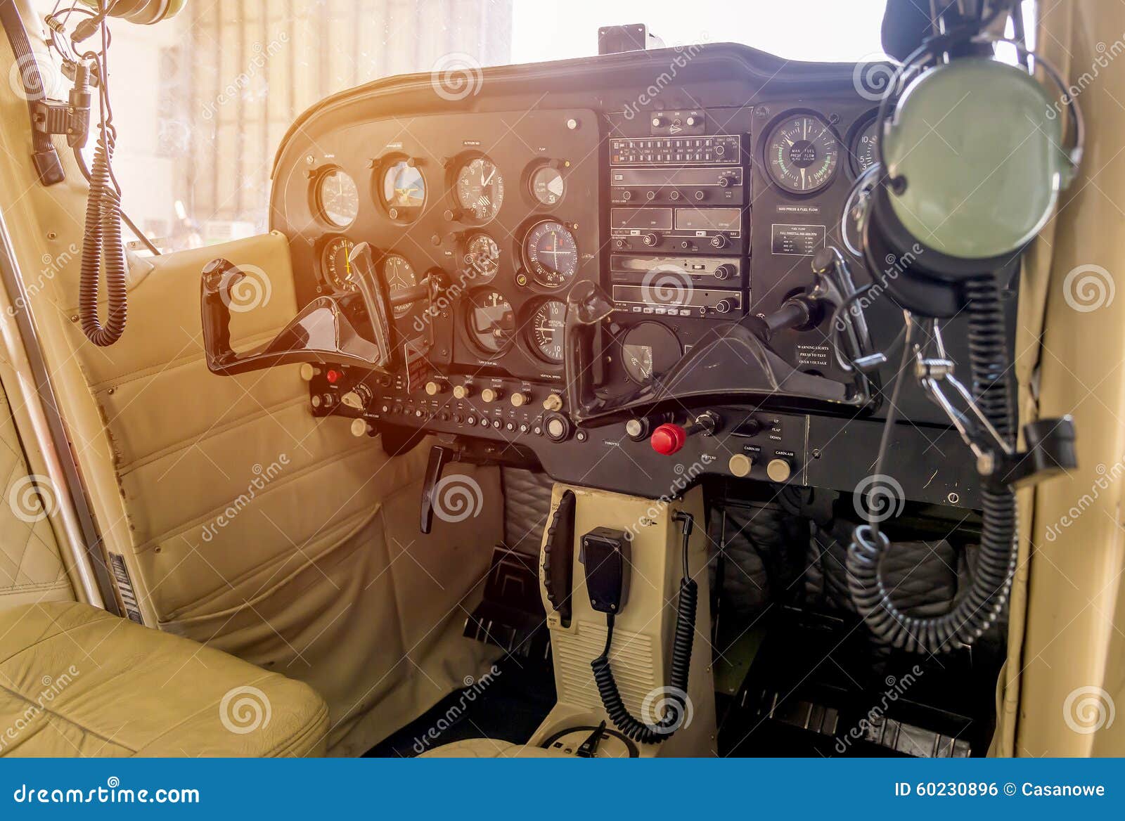 Control Panel in a Cockpit with Instruments Equipment Stock Photo ...