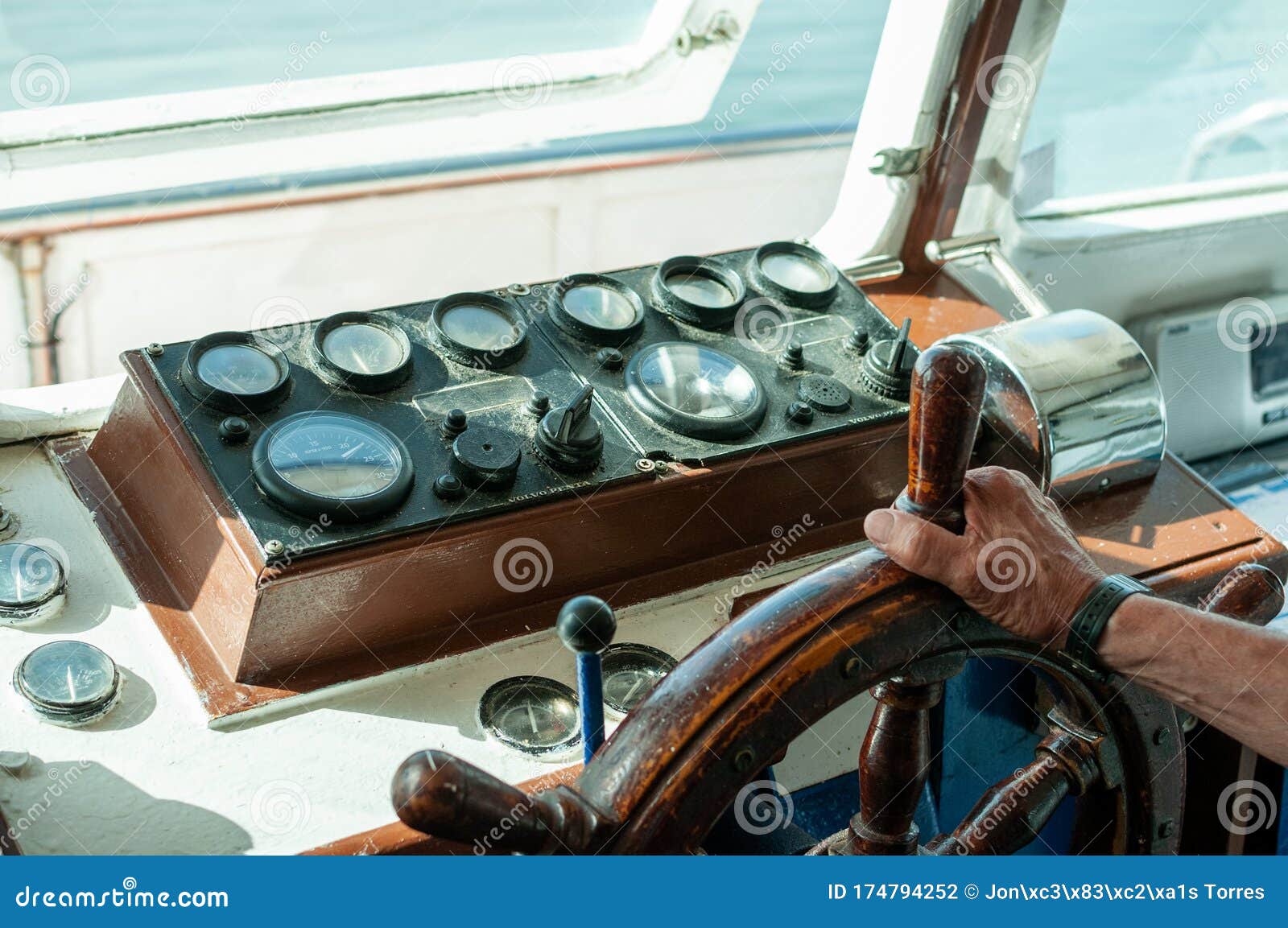 Small Boat Control Panel and Rudder Stock Photo - Image of person ...