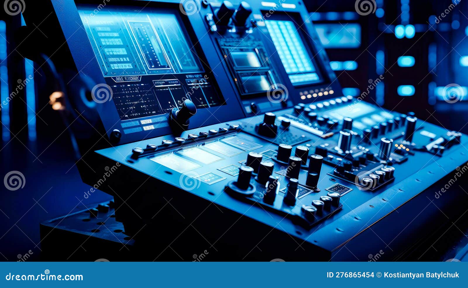 Control Panel in Control Room with Many Buttons and Knobs on it ...