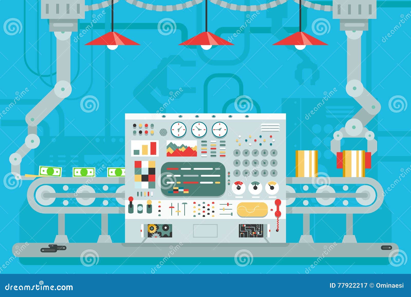 Control Panel Conveyor Robot Manipulators Production Development Flat ...