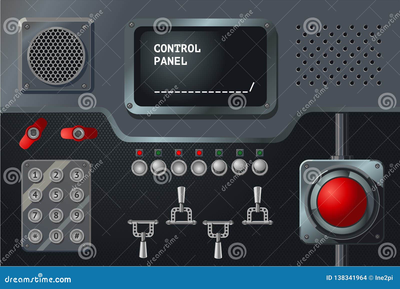 Control Panel with Display, Buttons and Handles. Vintage Metalic ...