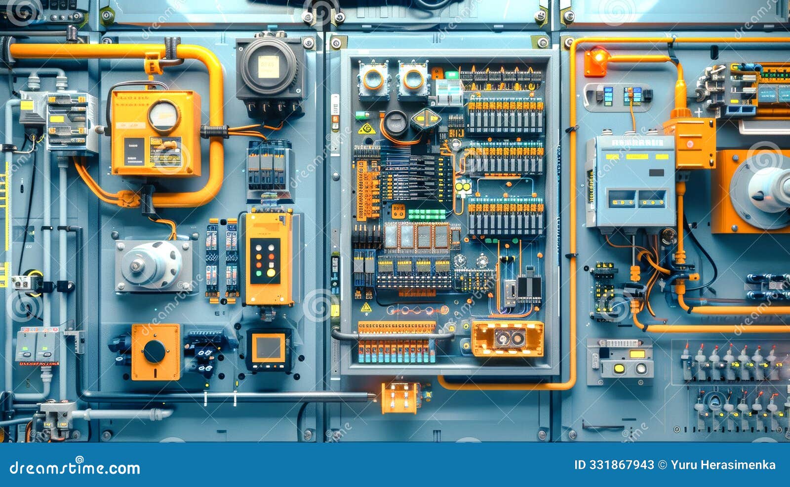 A Control Panel Displays an Array of Circuit Boards, Wires, and Motors ...