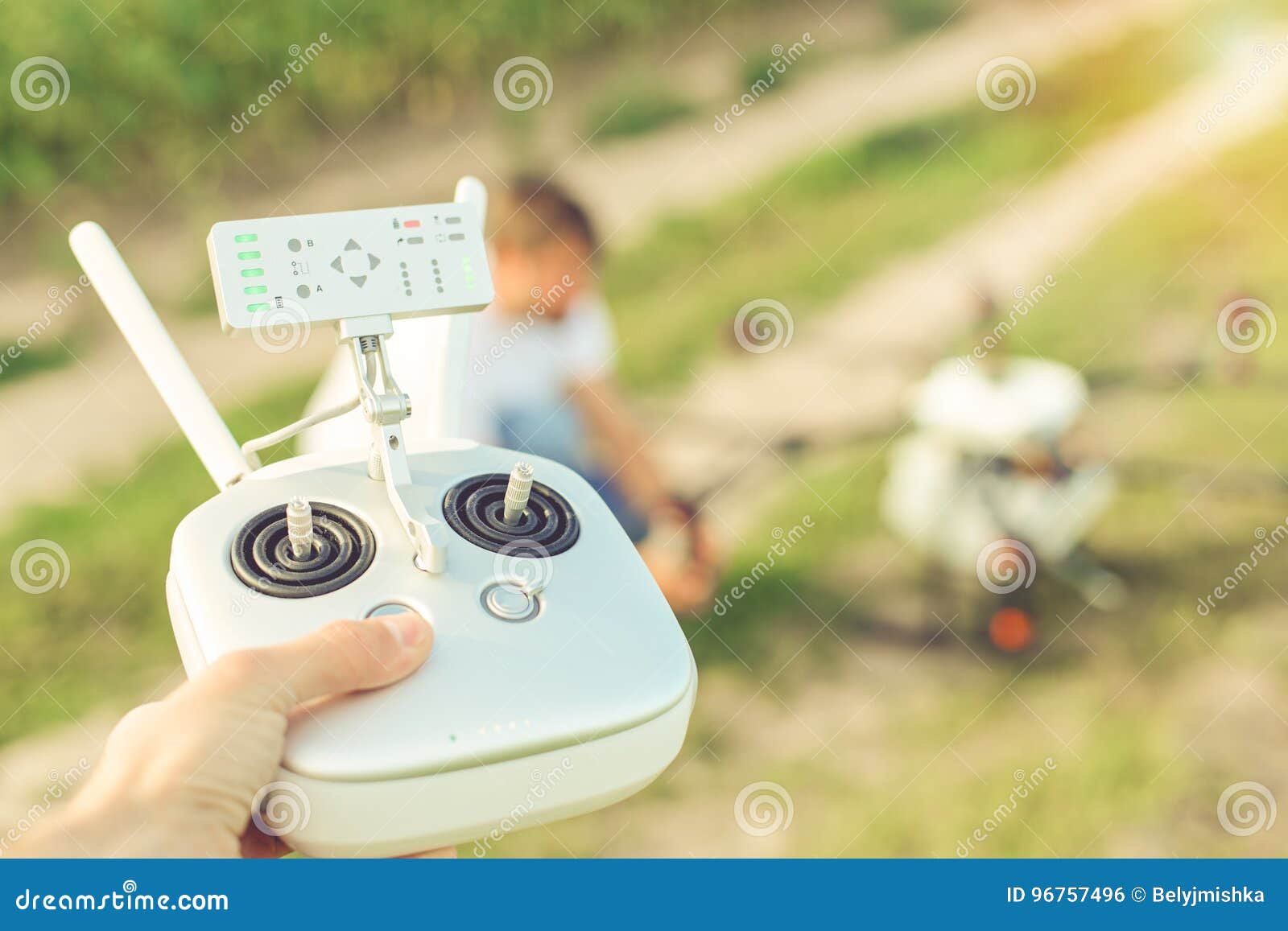 Control Panel of the Drone Against the Octocopter with an Engineer ...
