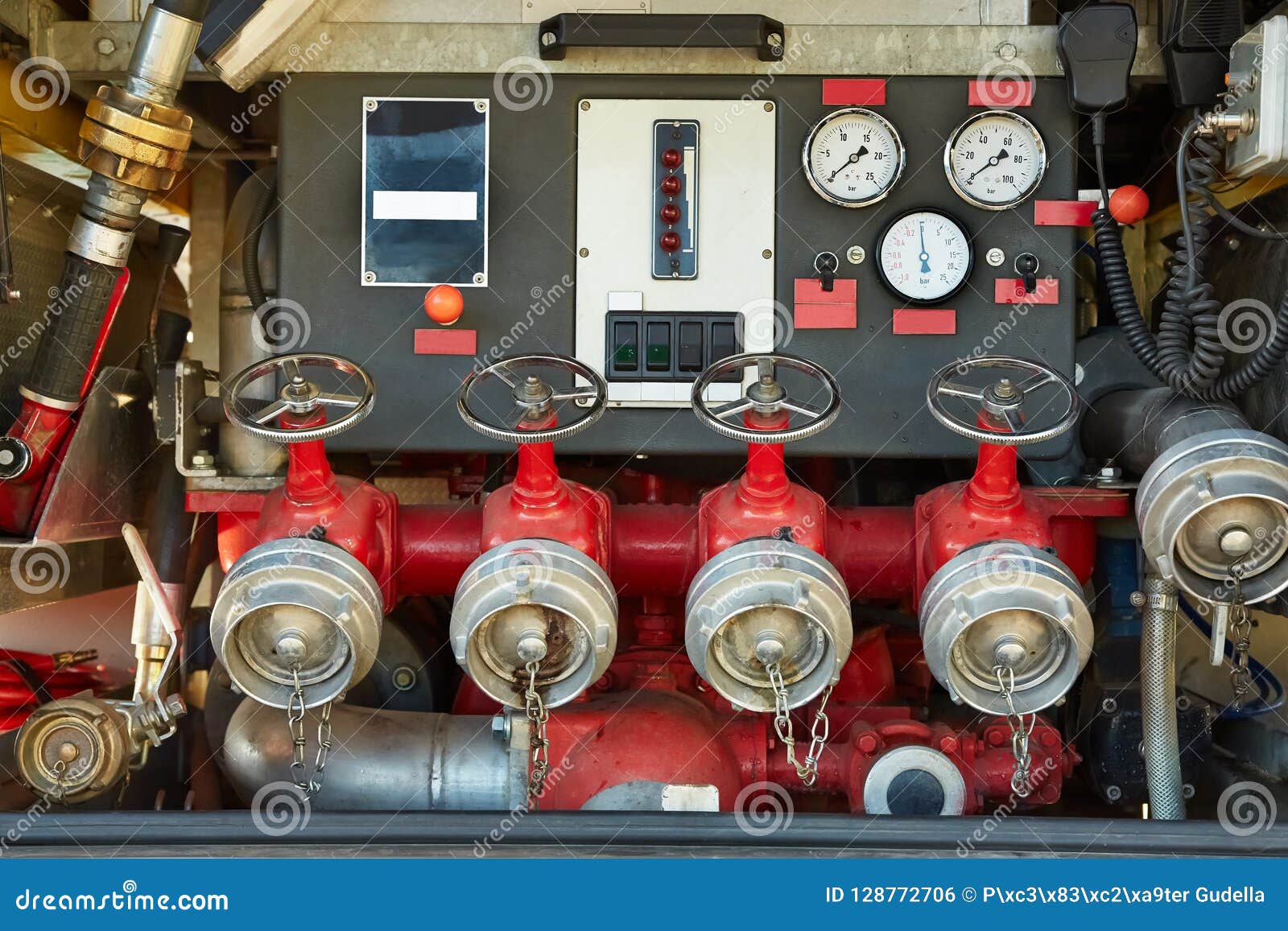 Fire truck equipment stock photo. Image of firefighting - 128772706