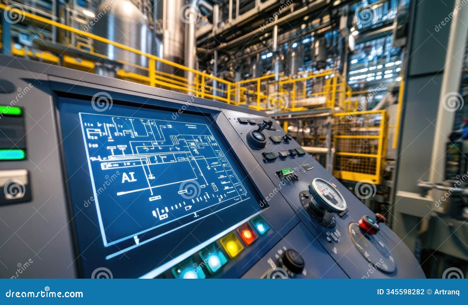Industrial Control Panel with AI in Modern Factory Stock Photo - Image ...