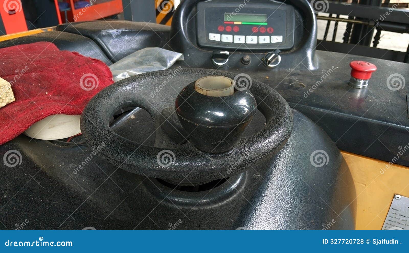 The Control Panel of a Forklift Inside a Warehouse. Stock Photo - Image ...