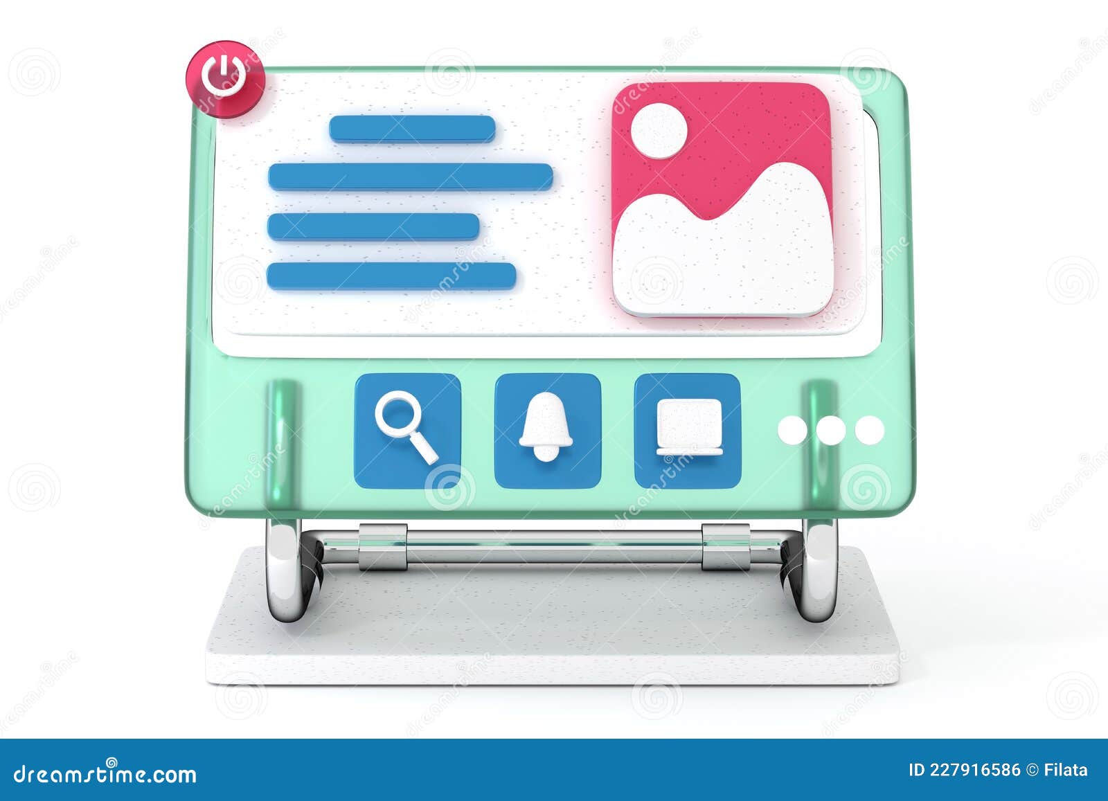 Screen with Control Panel Front View 3D Render Stock Illustration ...