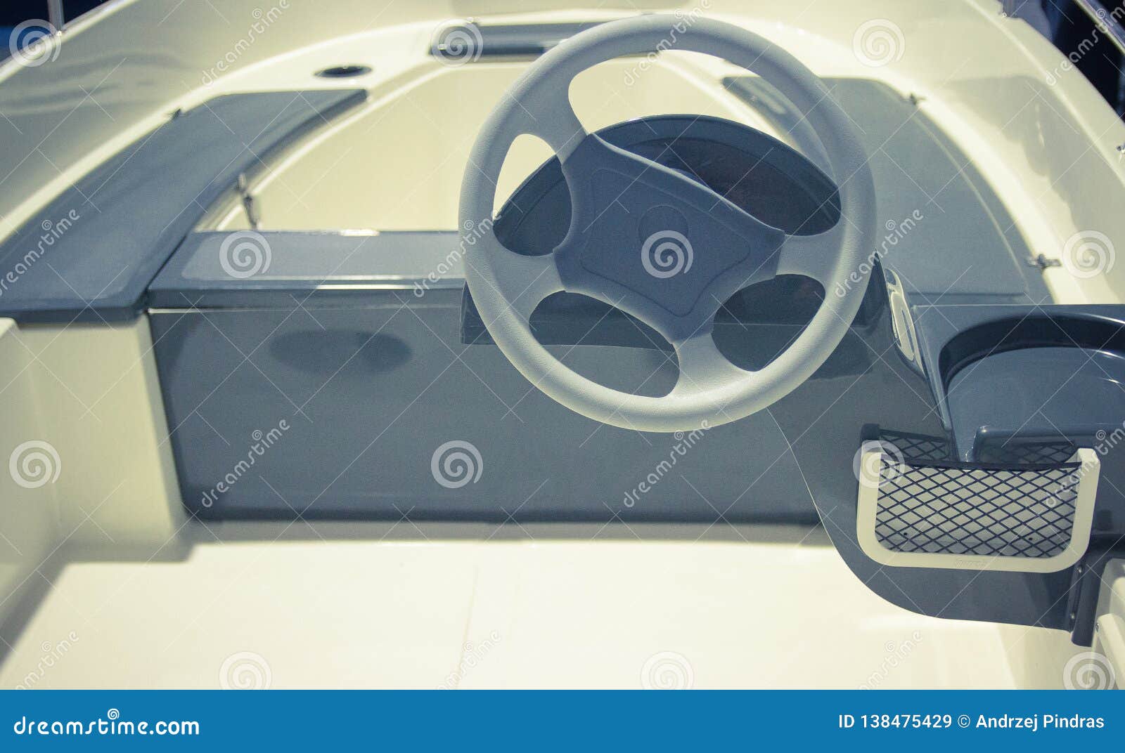 Control Panel and Helm on Motor Boat Stock Image - Image of wheel, sail ...