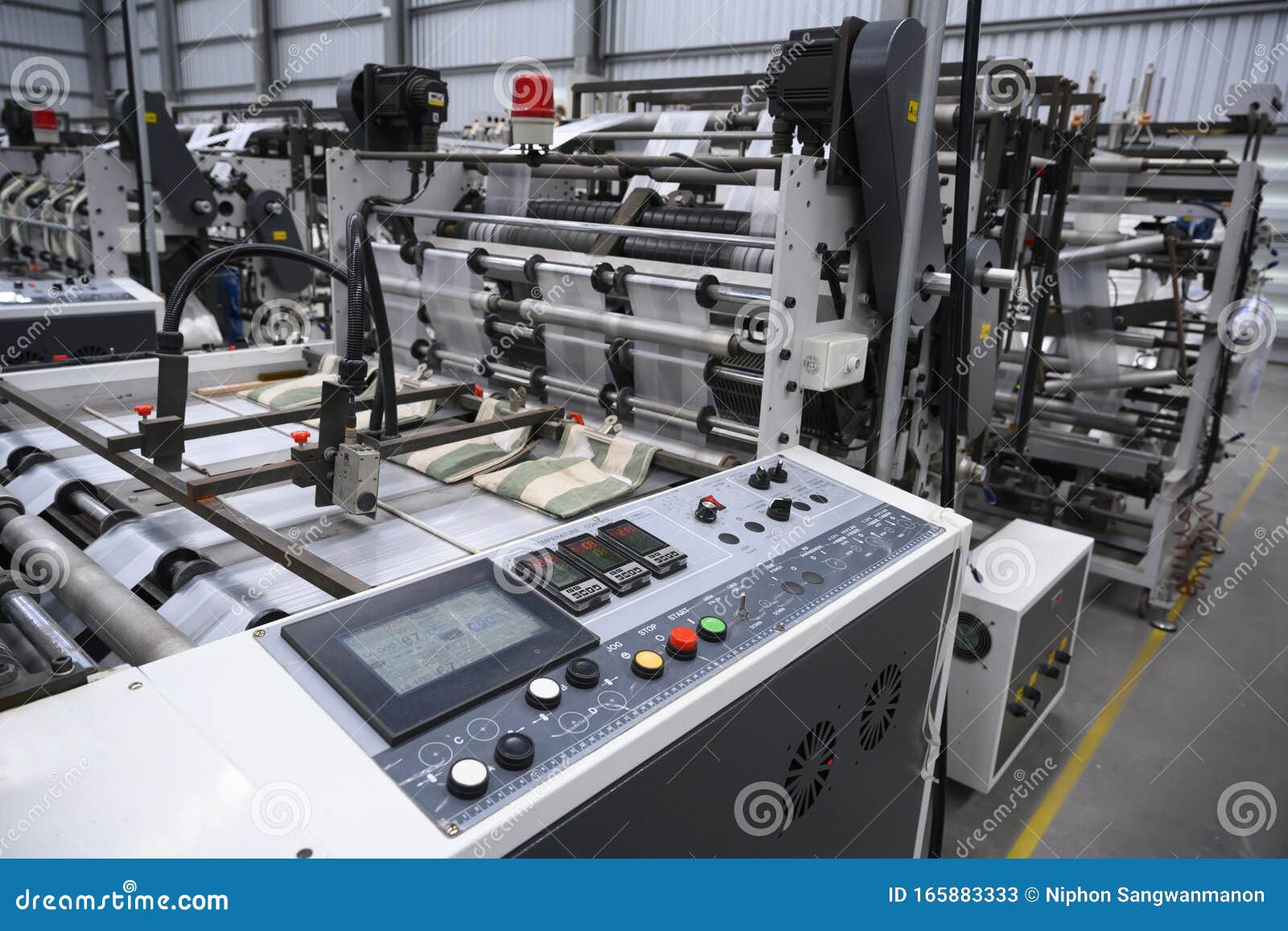 Control Panel and High Speed Plastic Bag Cutting Machine Stock Image ...