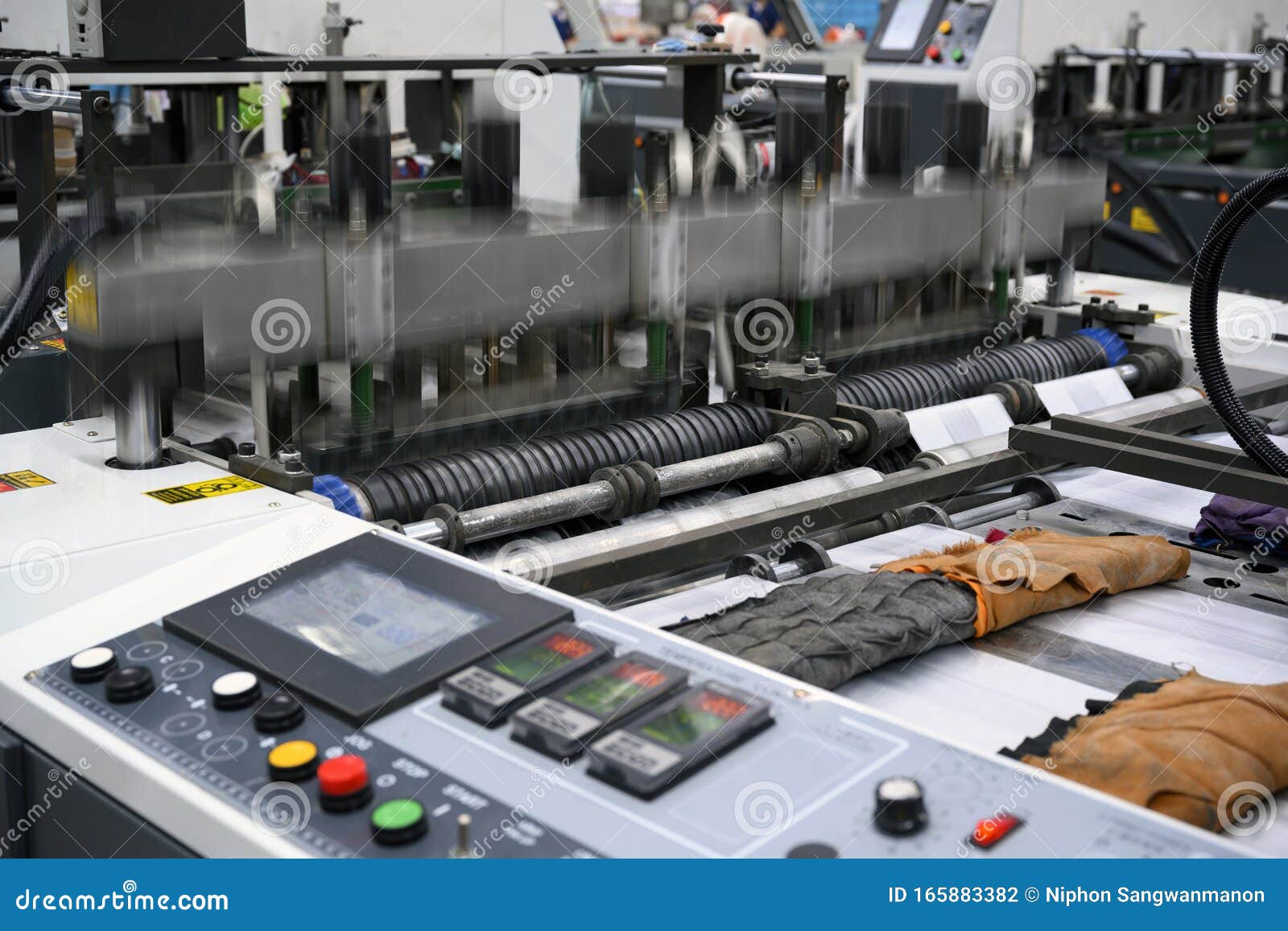 Control Panel and High Speed Plastic Bag Cutting Machine Stock Photo ...
