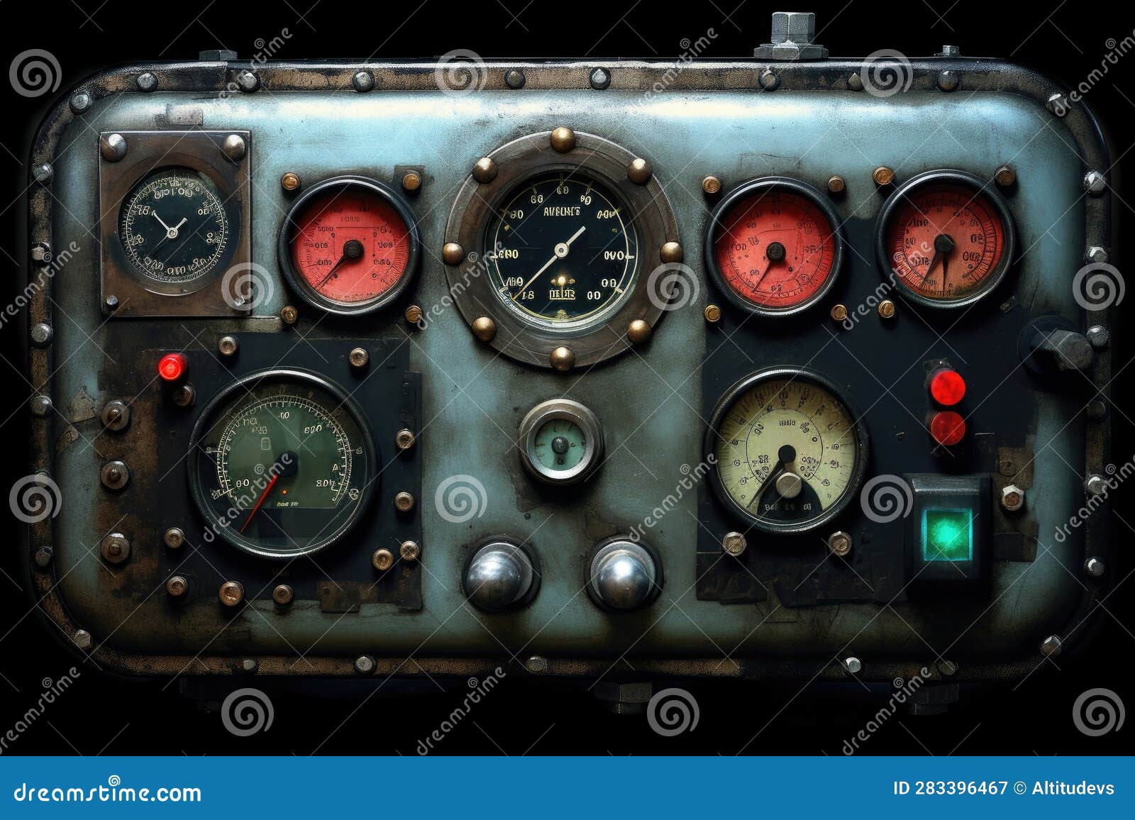 Control Panel with Illuminated Buttons and Gauges Stock Illustration ...